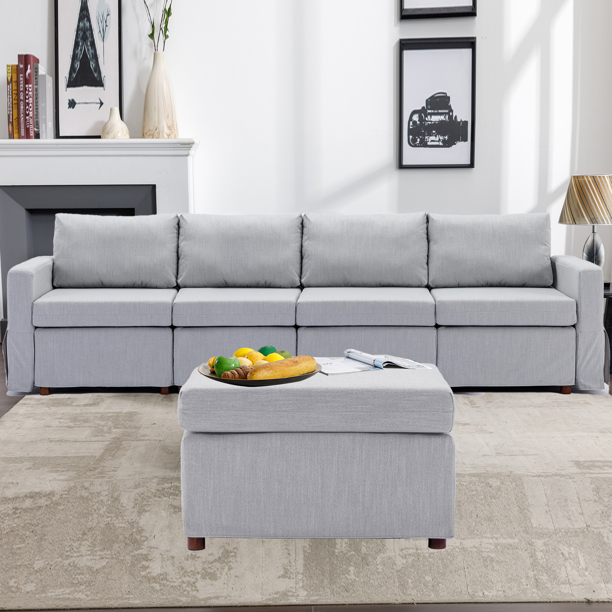 Newboti Furniture 4 Seat Module Sectional Sofa Couch With 1 Ottoman ...