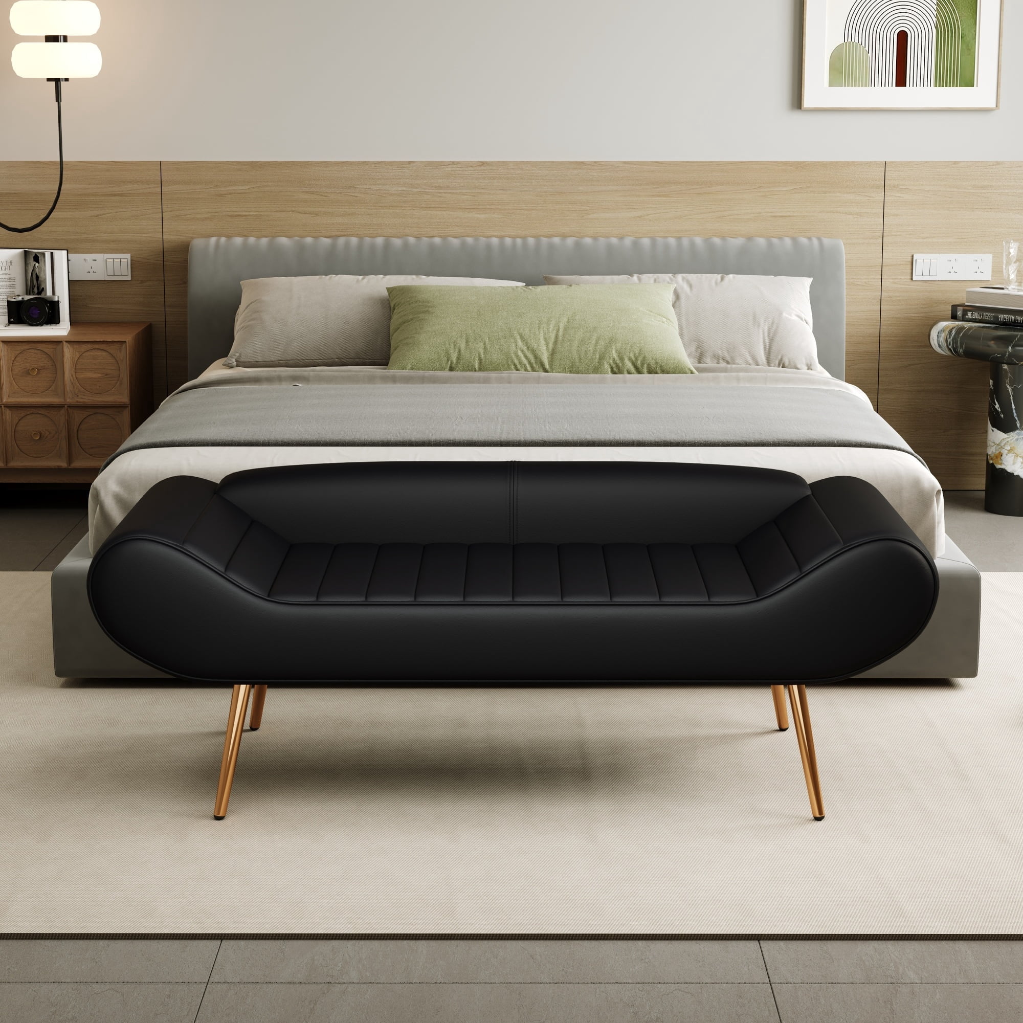 Newboti Furniture 57 inch sofa stool PVC fabric can be placed in the ...