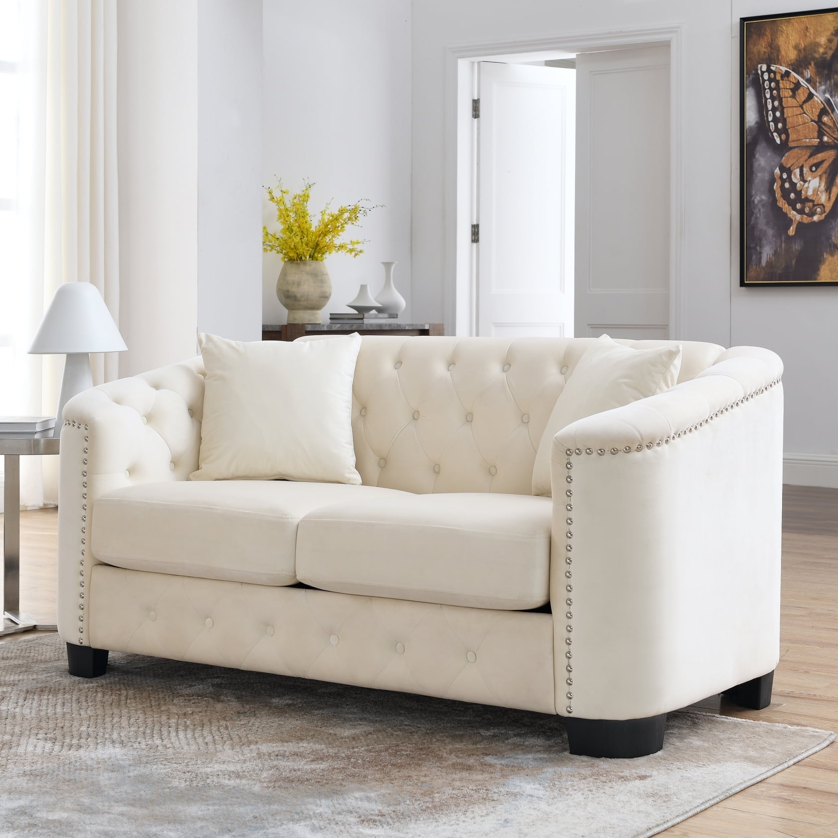 Newboti Furniture 59-Inch Modern Chesterfield Velvet Sofa, 2-Seater Sofa, Upholstered Tufted ...