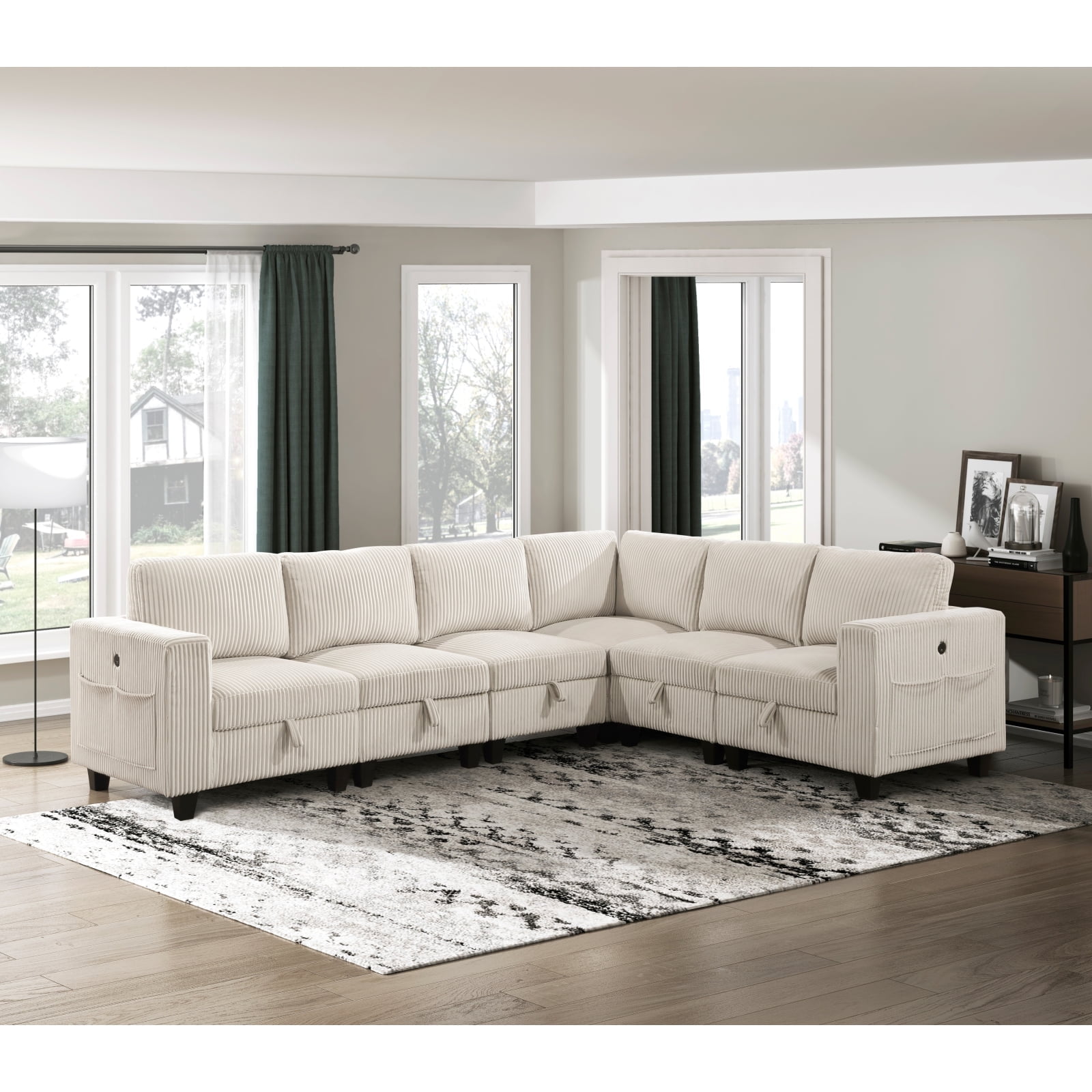 Newboti Furniture 6-Piece Modular Sectional With Storage Seats, Side ...