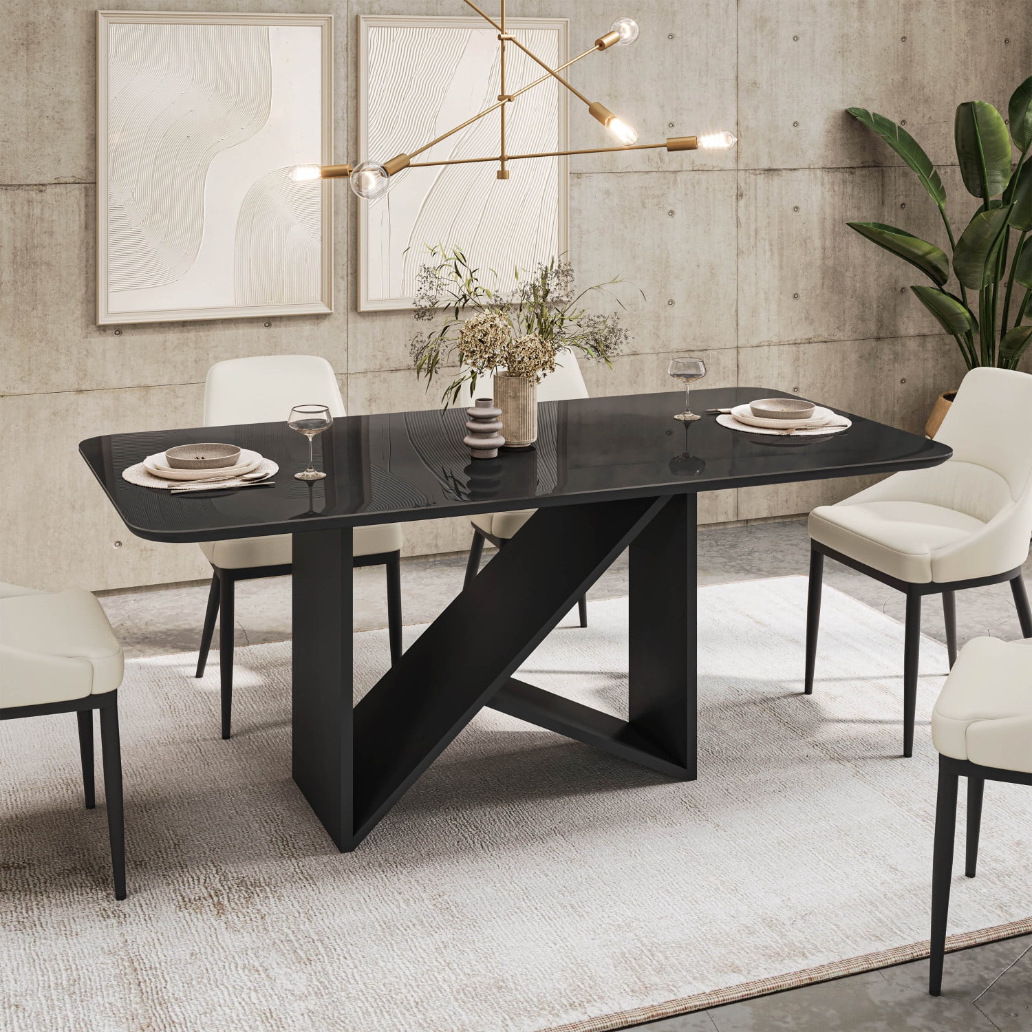 Newboti Furniture 6 Seater Italian-Style Dining Table with Painted ...