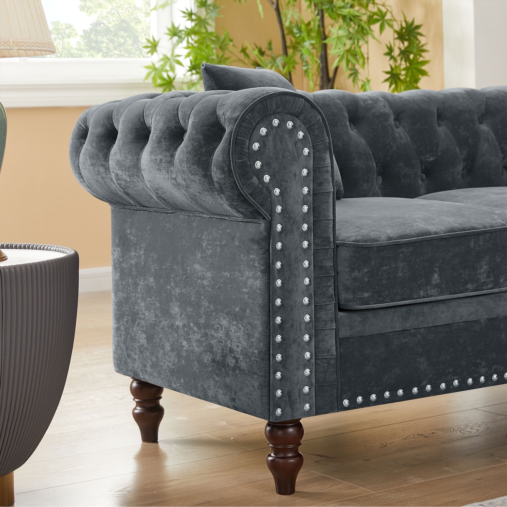 Newboti Furniture 80" Deep Button Tufted Upholstered Roll Arm Luxury Classic Chesterfield L ...