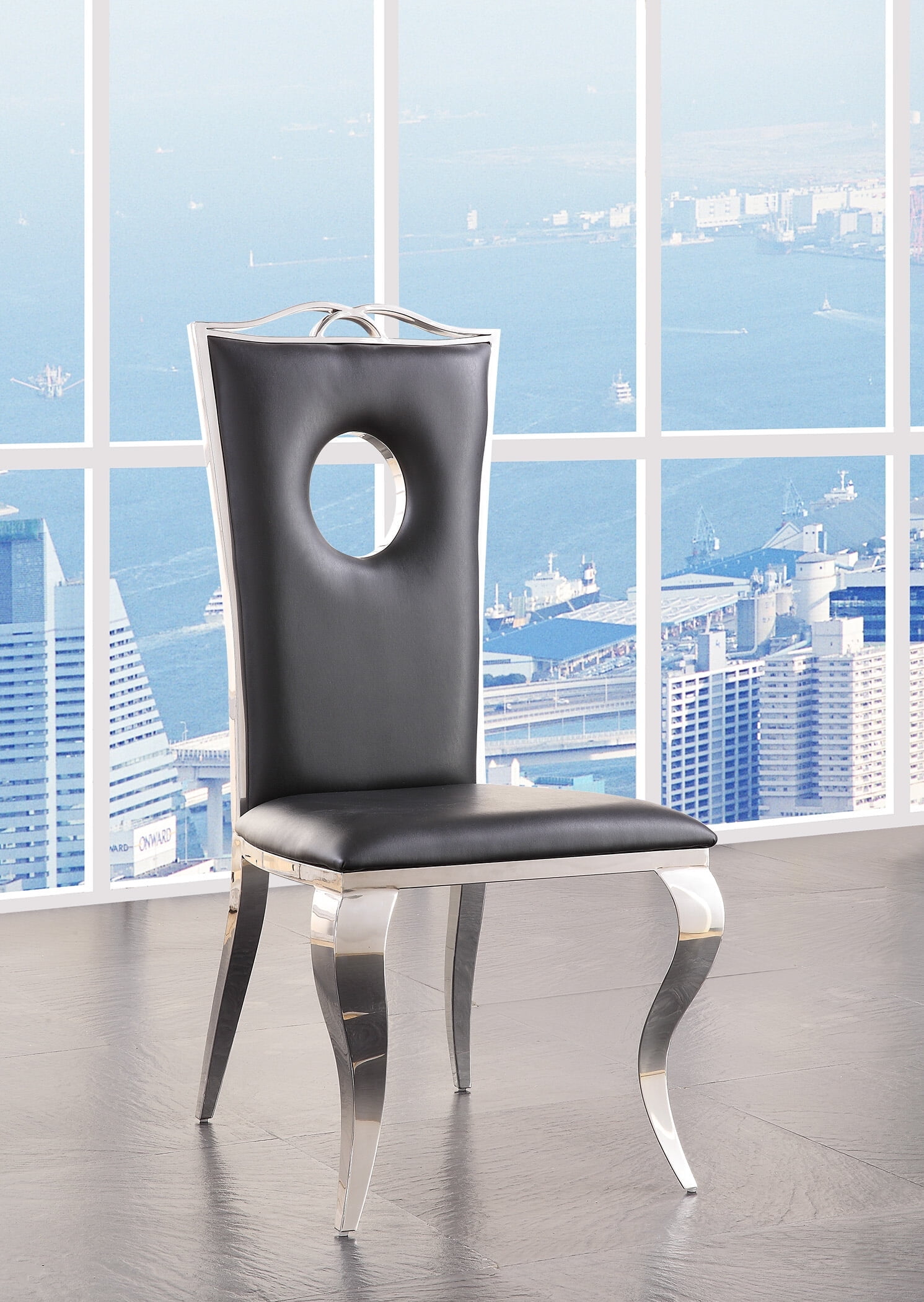 Newboti Furniture Black And Stainless Steel Side Chair With Cut-Out ...