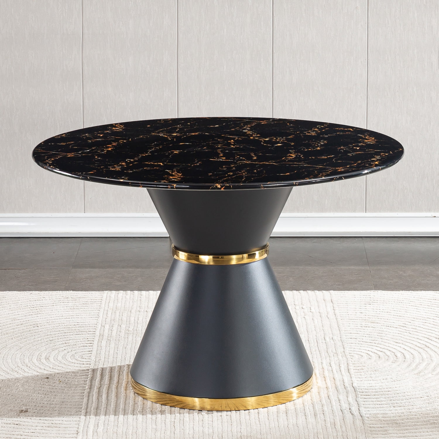 Newboti Furniture Black Marble Printed MDF Round Dining Table, Black ...