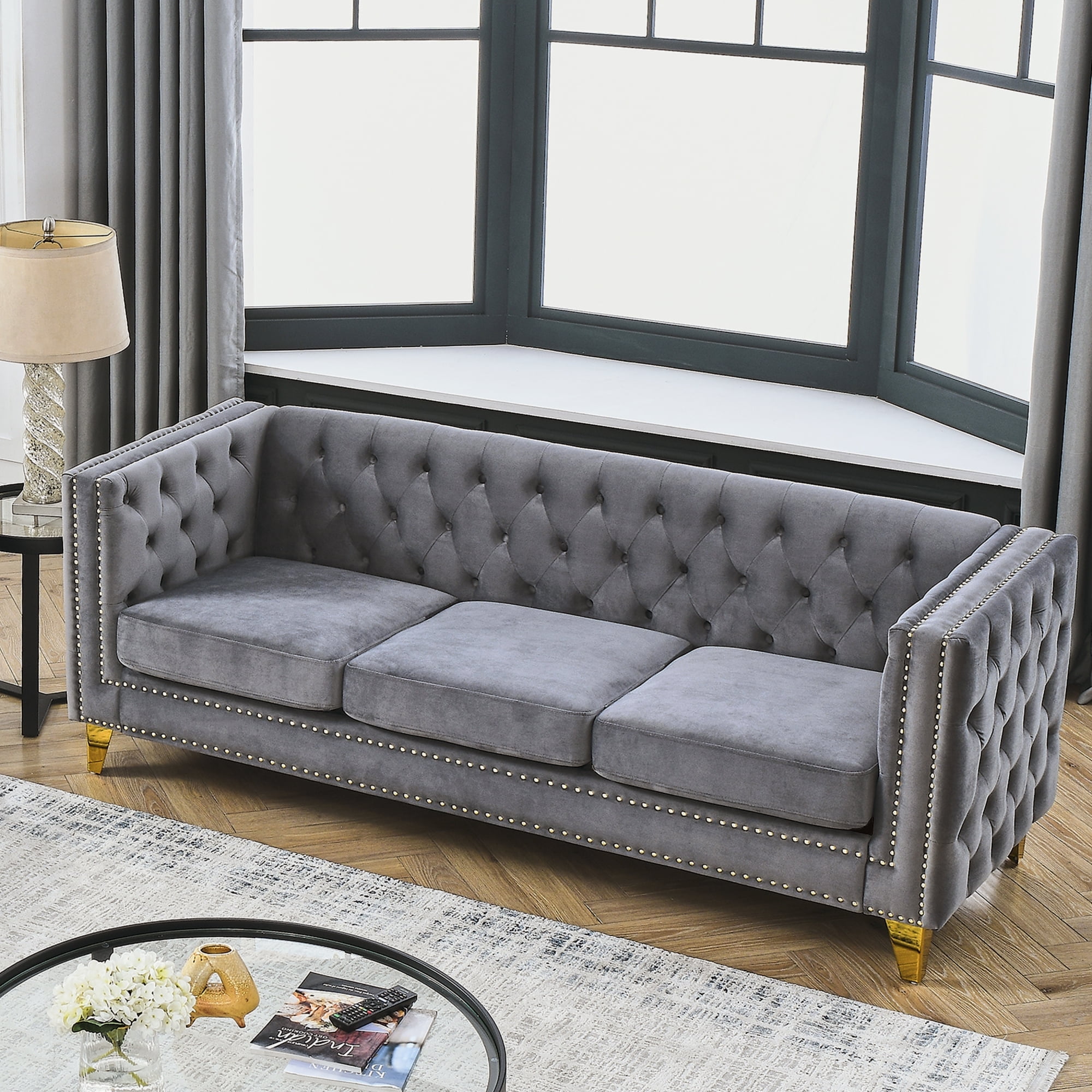 Newboti Furniture {Contact us for 3D modeling} Velvet Sofa for Living Room,Buttons Tufted Square ...