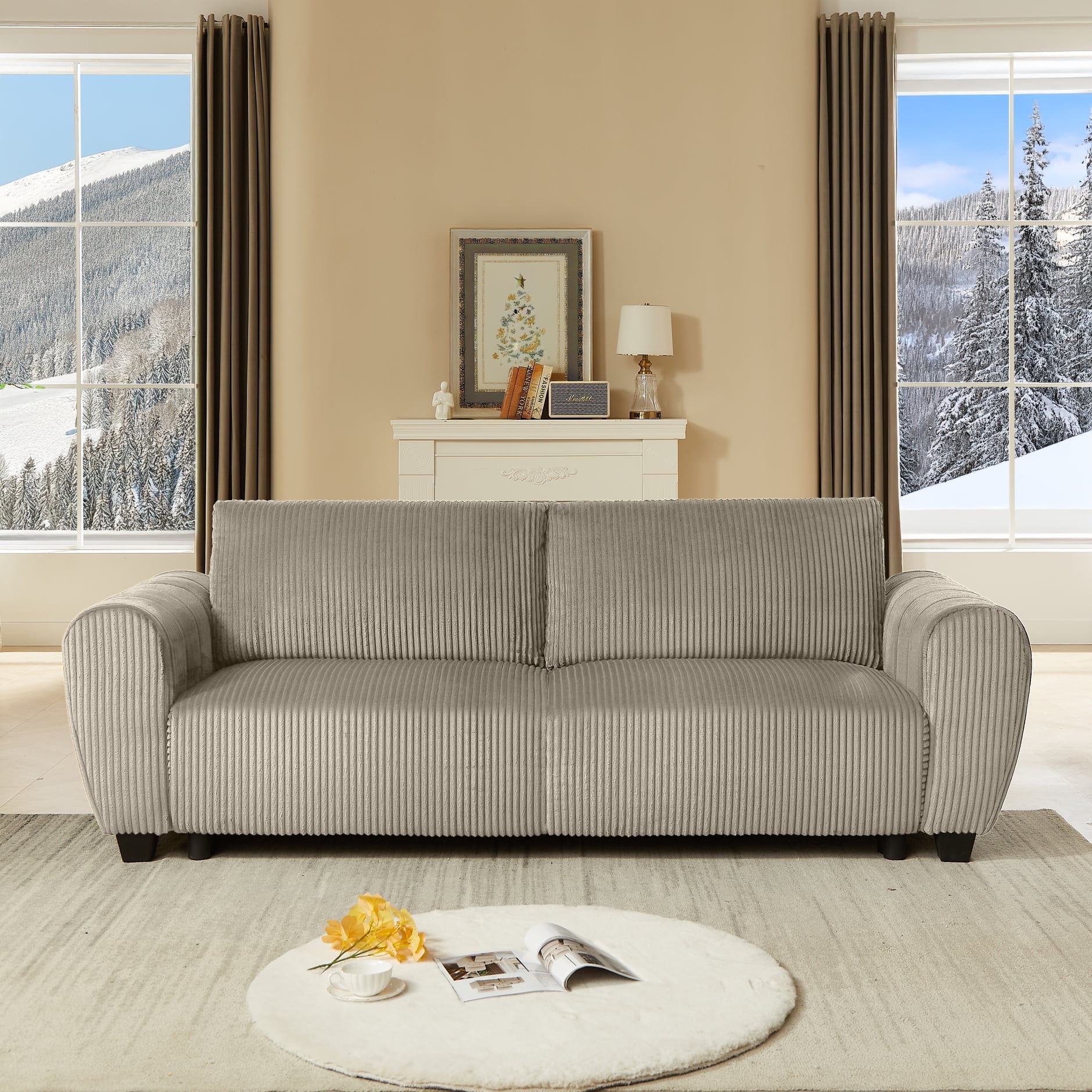 Newboti Furniture Corduroy Upholstered 3 Seat Sofa Couch,2-in-1 Convertible Sleeper Sofa with ...