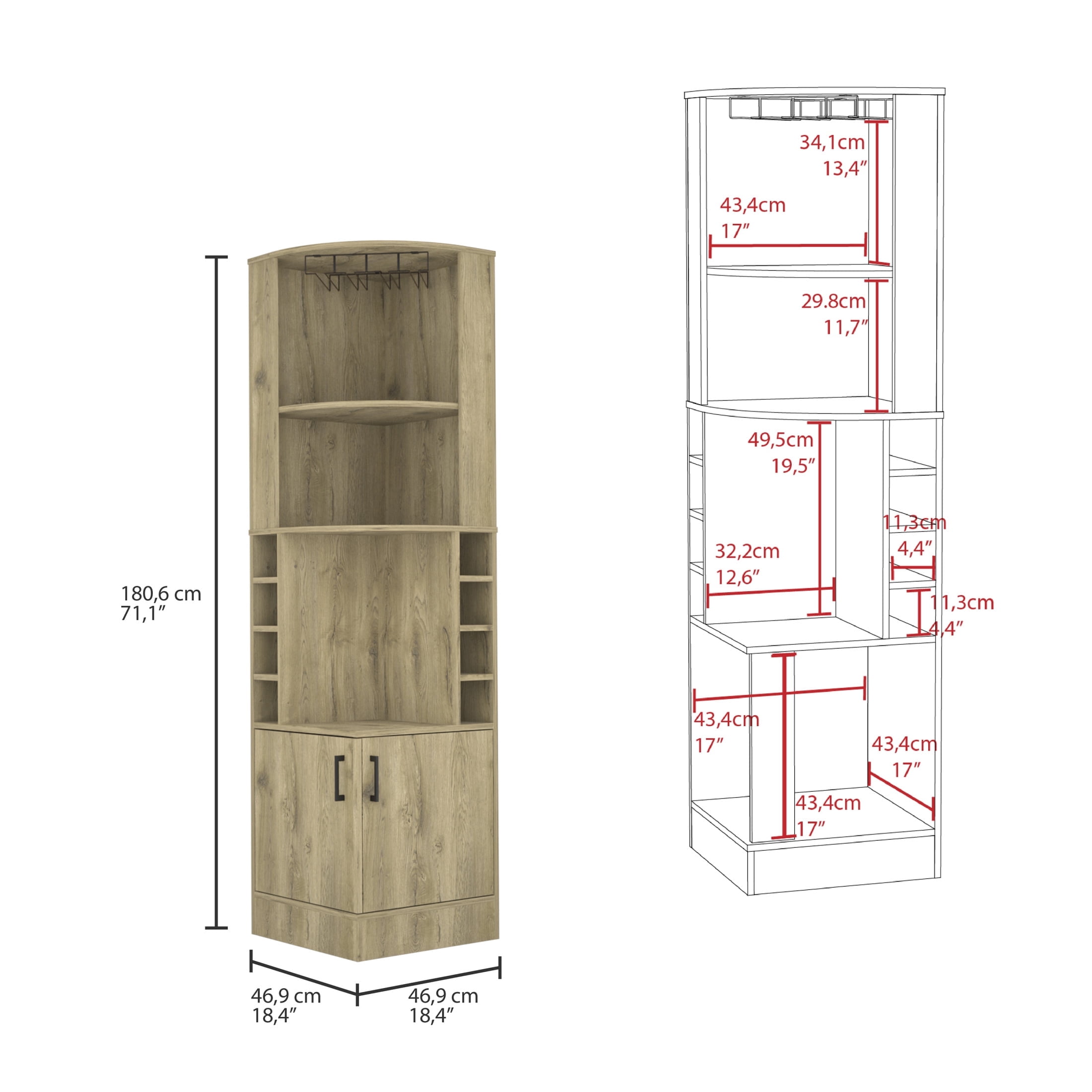 Newboti Furniture Corner Bar Cabinet Papprika, Living Room, Aged Oak ...