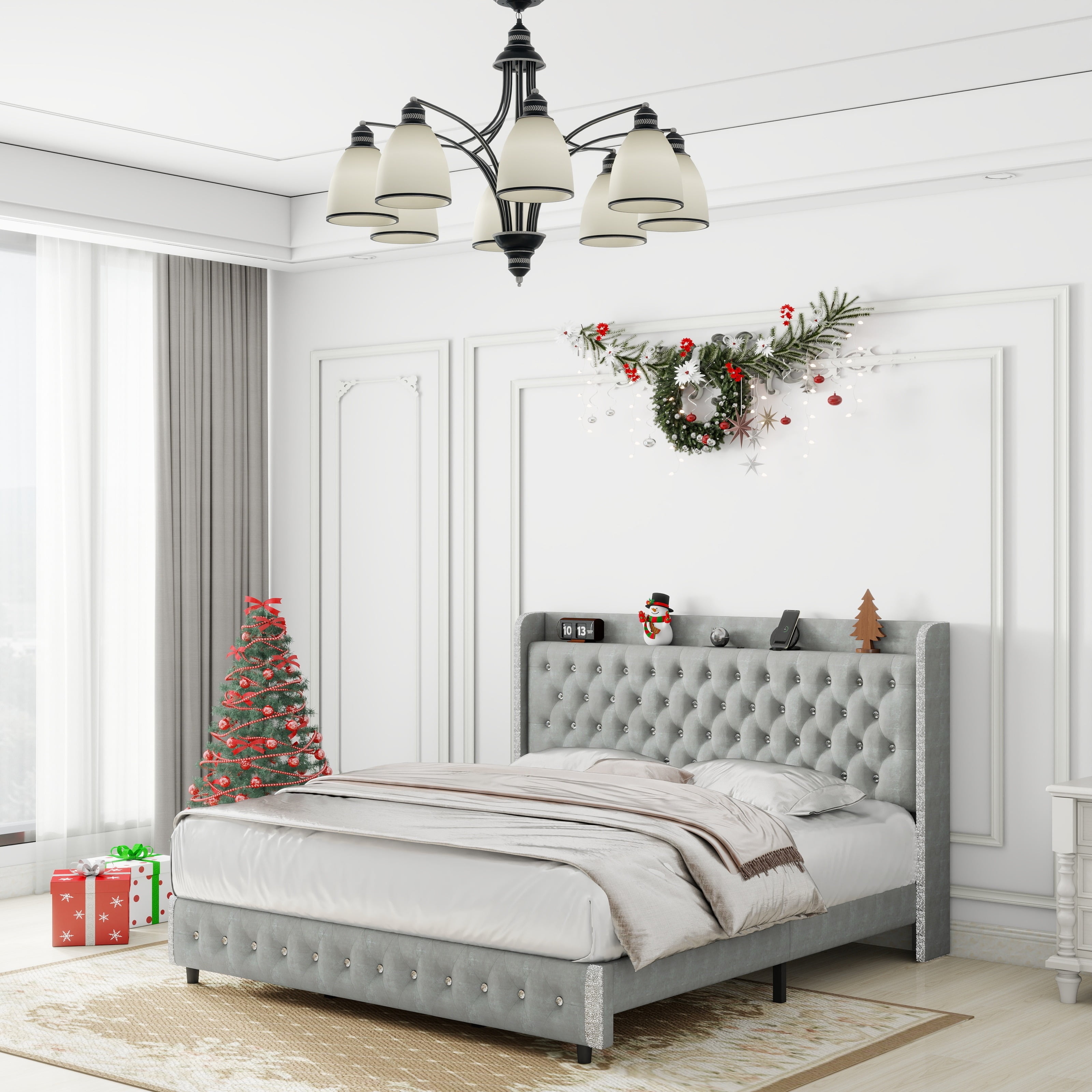 Newboti Furniture Full Size Wingback Upholstered Platform Bed Frame ...