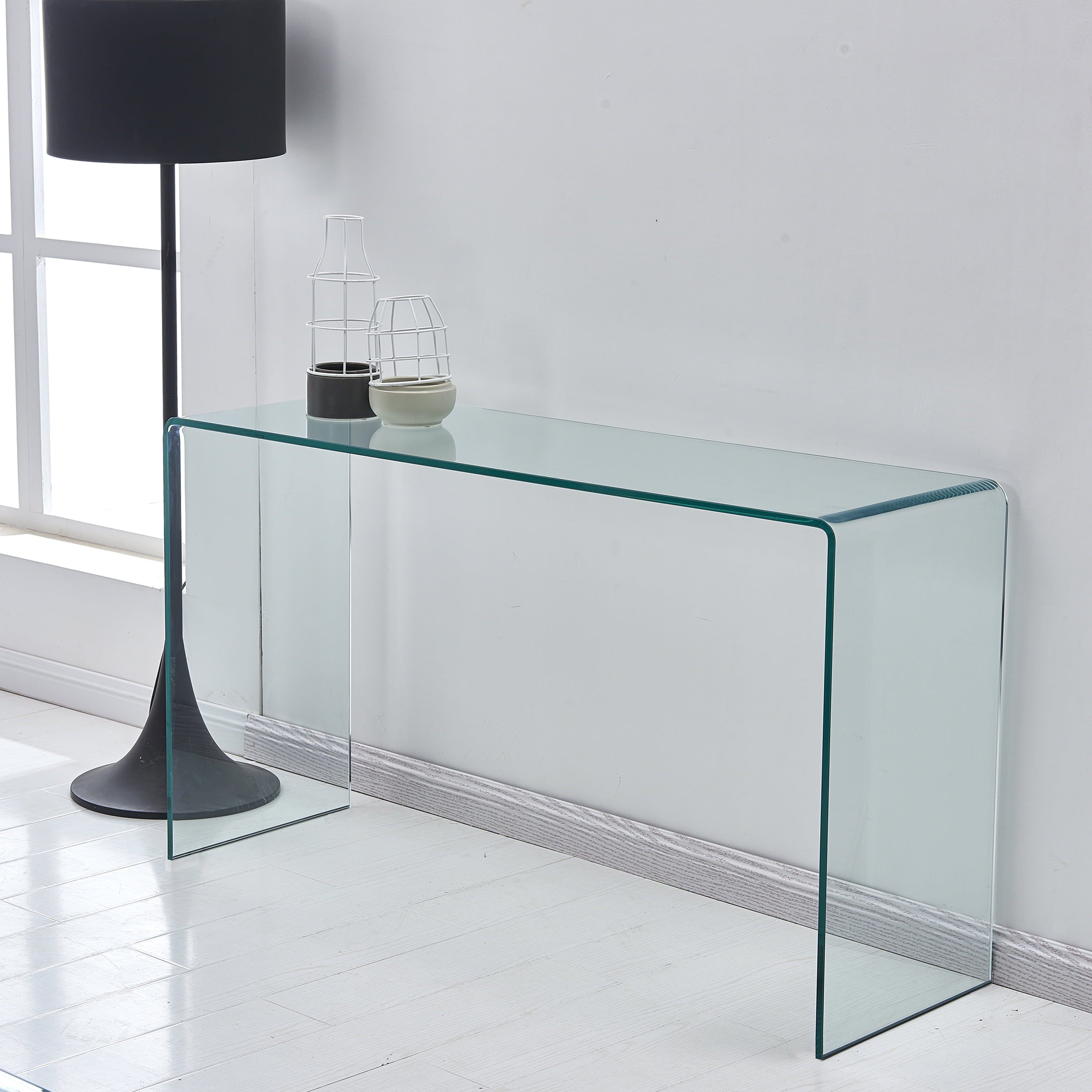 Newboti Furniture Glass Console Table, Transparent Tempered Glass ...