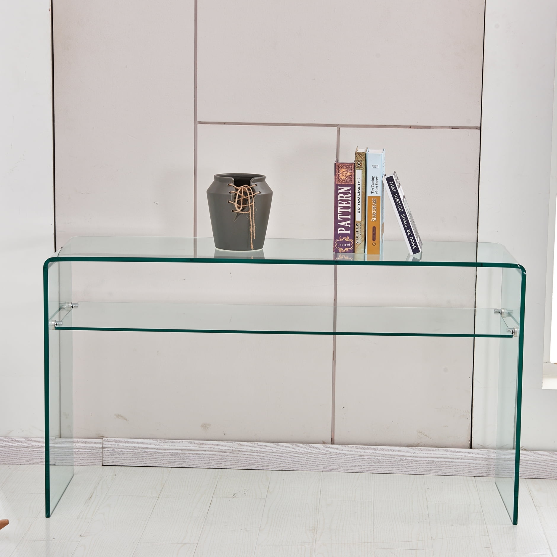 Newboti Furniture Glass Console Table, Transparent Tempered Glass ...