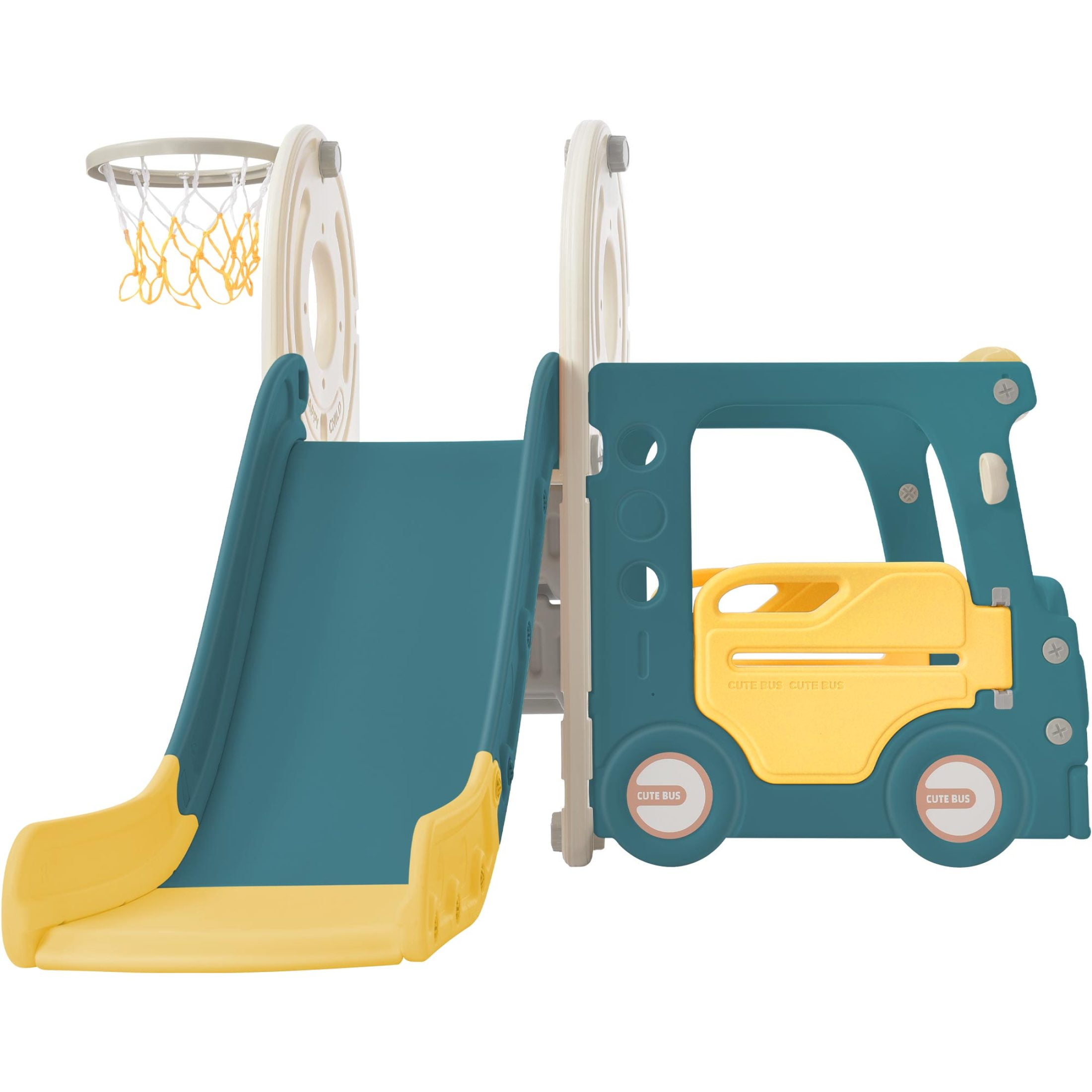 Newboti Furniture Kids Slide with Bus Play Structure, Freestanding Bus ...