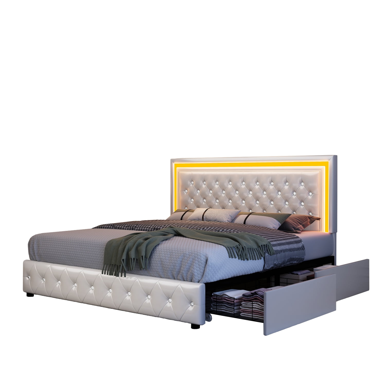 Newboti Furniture King Size Led Bed Frame with 4 Storage Drawers, Smart ...
