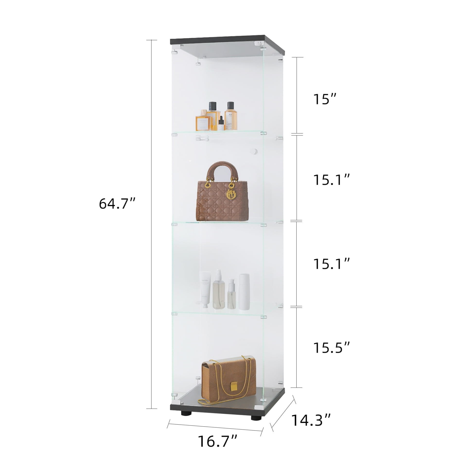 Newboti Furniture LED Glass Display Cabinet 4-Shelf with Door and Lock ...