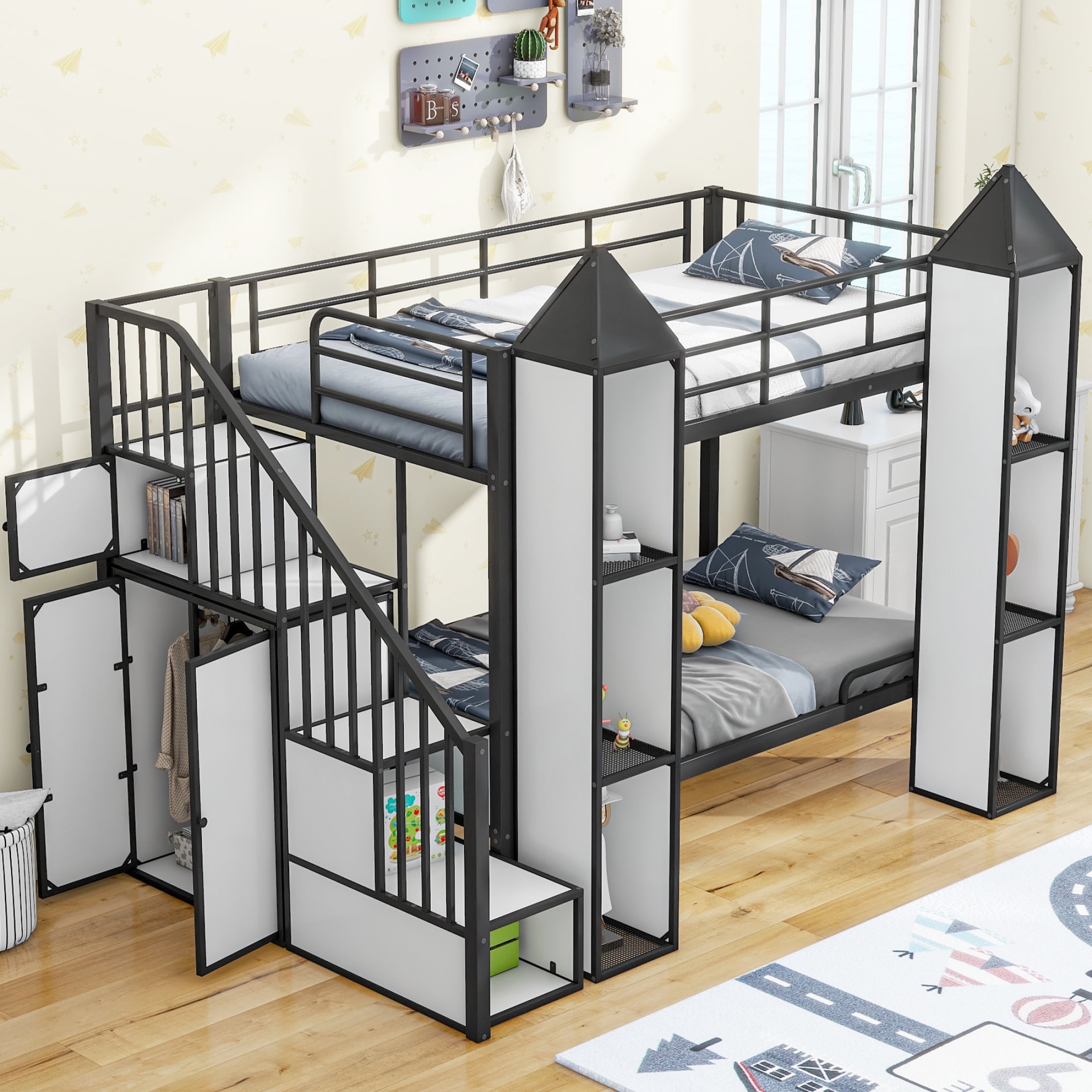 Newboti Furniture Metal Twin over Twin Castle-shaped Bunk Bed with ...