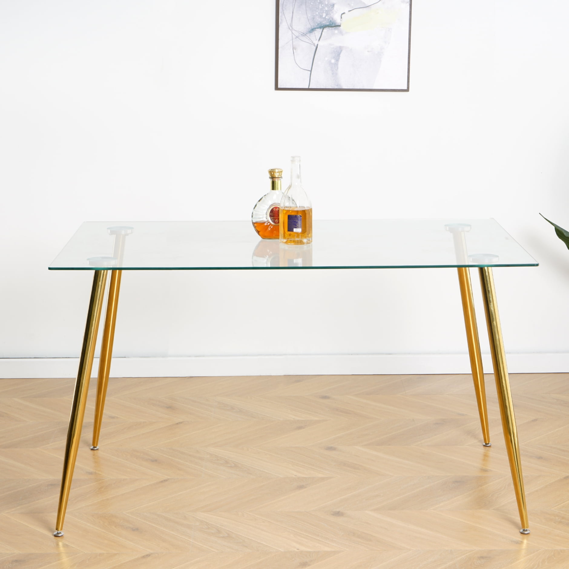 Newboti Furniture Modern Kitchen Glass Dining Table 51" Rectangular ...