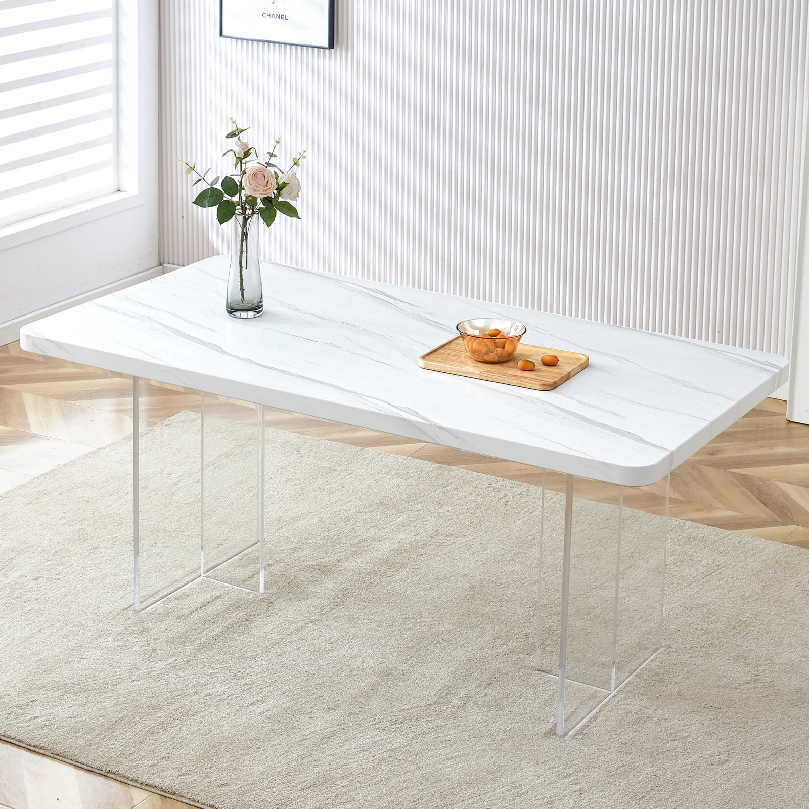 Newboti Furniture Modern Minimalist White Dining Table, Striped Mdf ...
