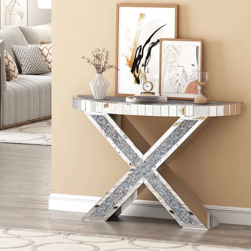 Newboti Furniture Modern Tall Console Table Mirrored Furniture Diamond ...