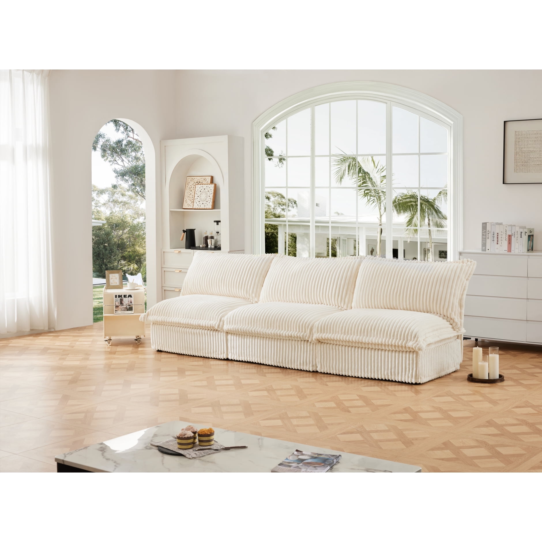 Newboti Furniture Modern Upholstered Modular Armless 3 Seater Sofa,Deep ...