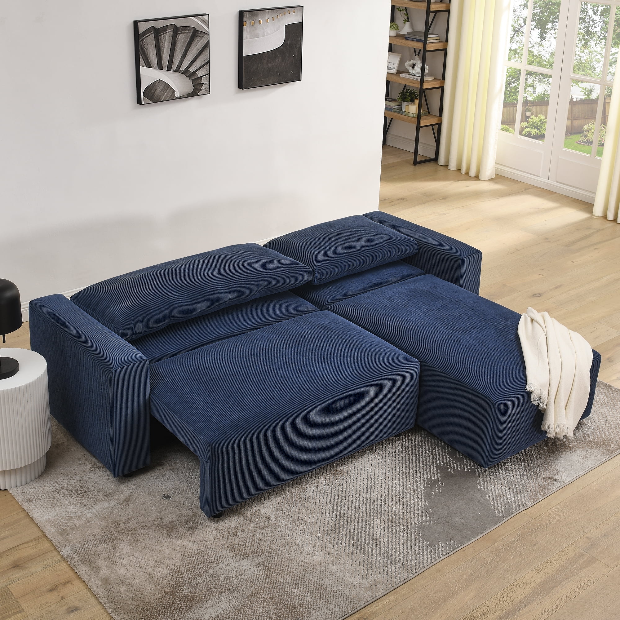 Newboti Furniture Modular Corduroy Upholstered 3 Seater Sofa Bed with Storage for Home Apartment ...