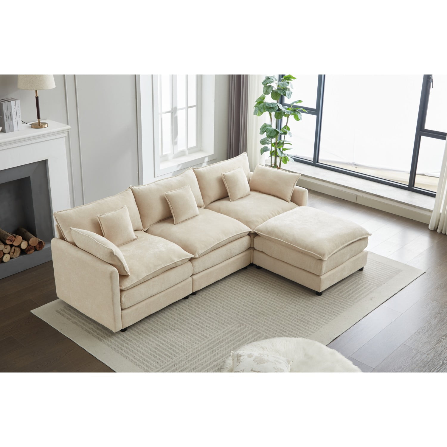 Newboti Furniture Modular Sectional Sofa, 3-Seater Sofa with Ottoman, Modern L-Shaped Sofa for ...