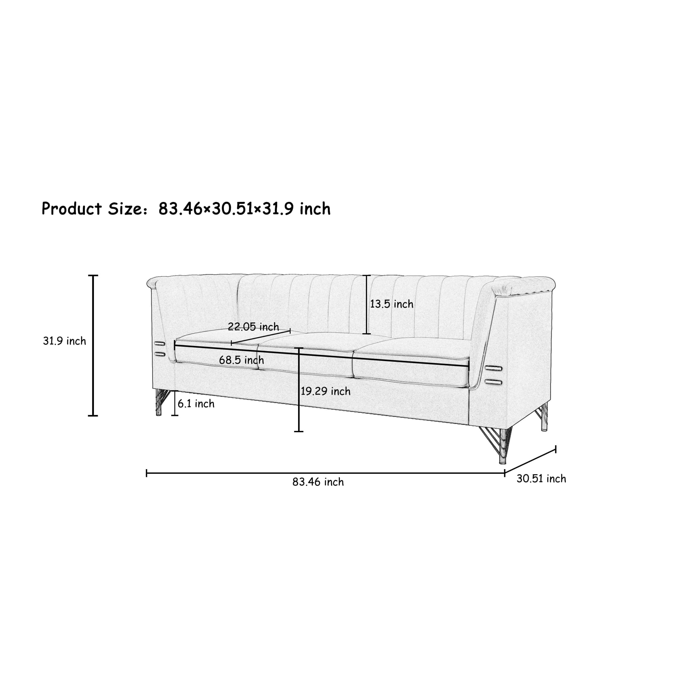 Newboti Furniture P82-PK(SOFA)-Modern Designs Velvet Upholstered Living Room Sofa, 3 Seat Sofa ...