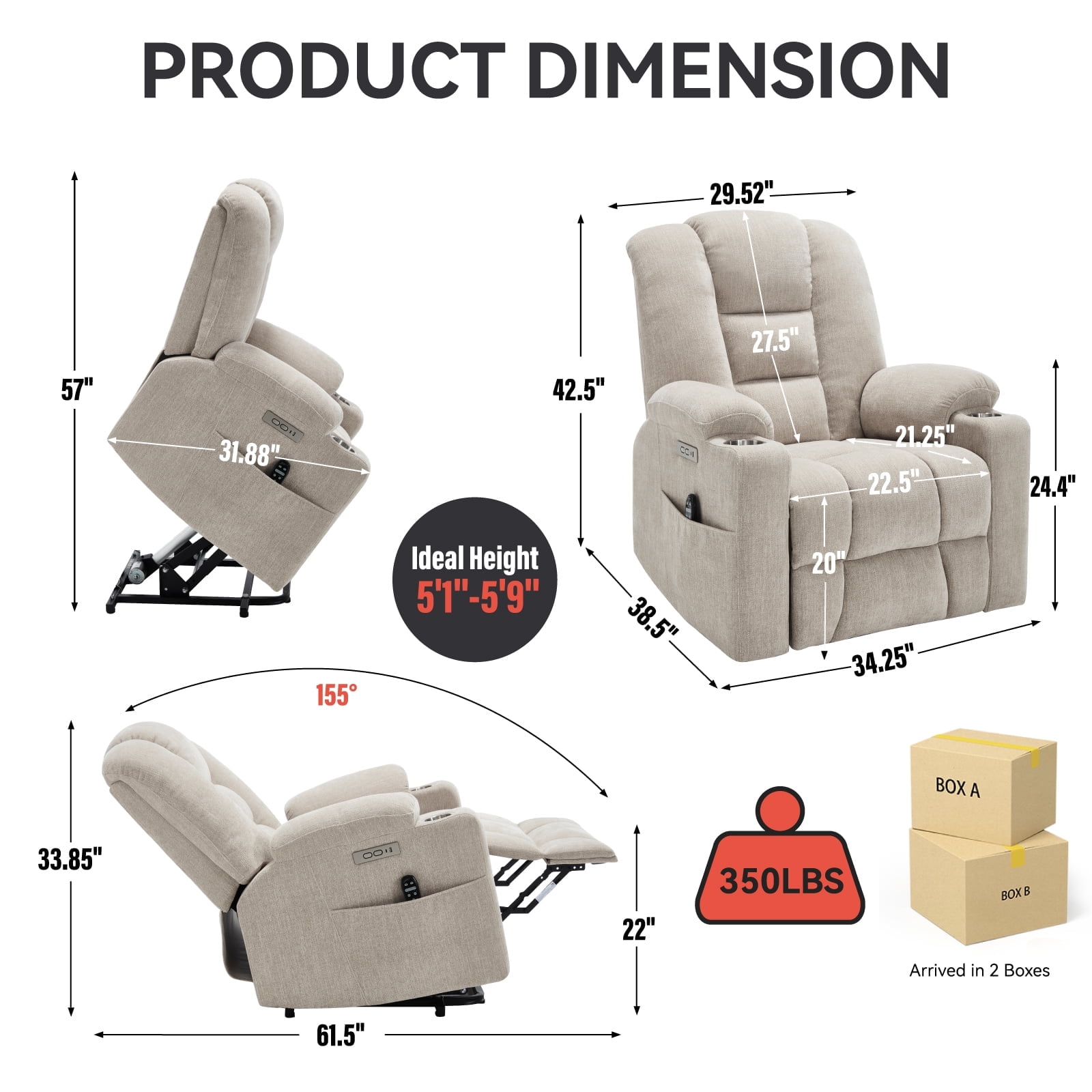 Newboti Furniture Power Lift Recliner Chair with Massage and Heat for ...