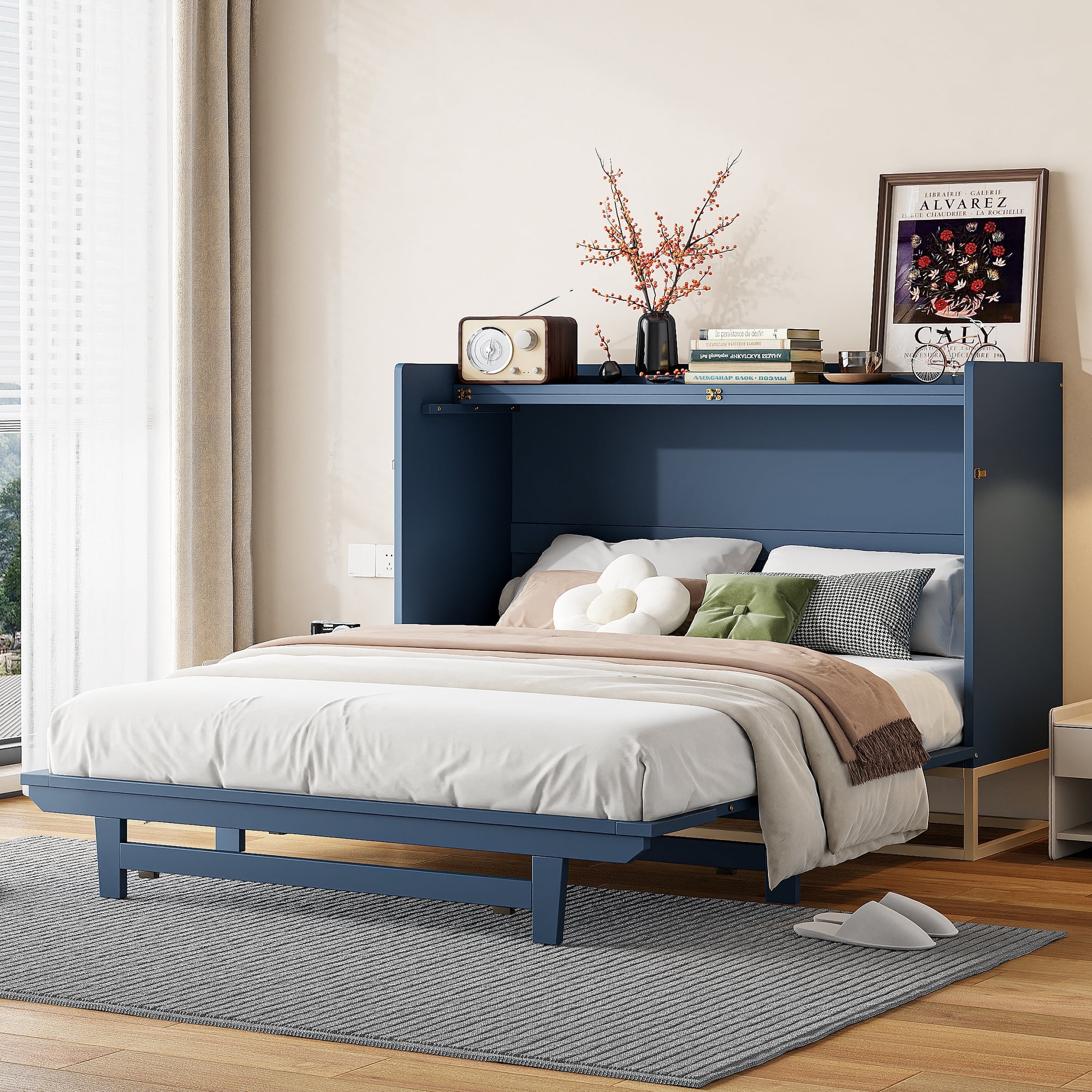 Newboti Furniture Queen Size Murphy Bed With Iron Legs, Modern Design ...