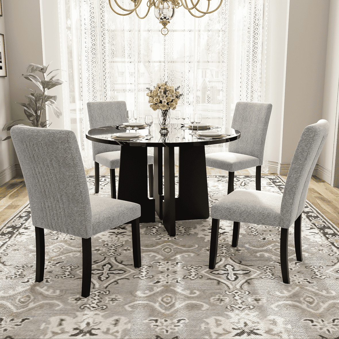Newboti Furniture Round Dining Table for 4, Modern Kitchen Dining Table ...