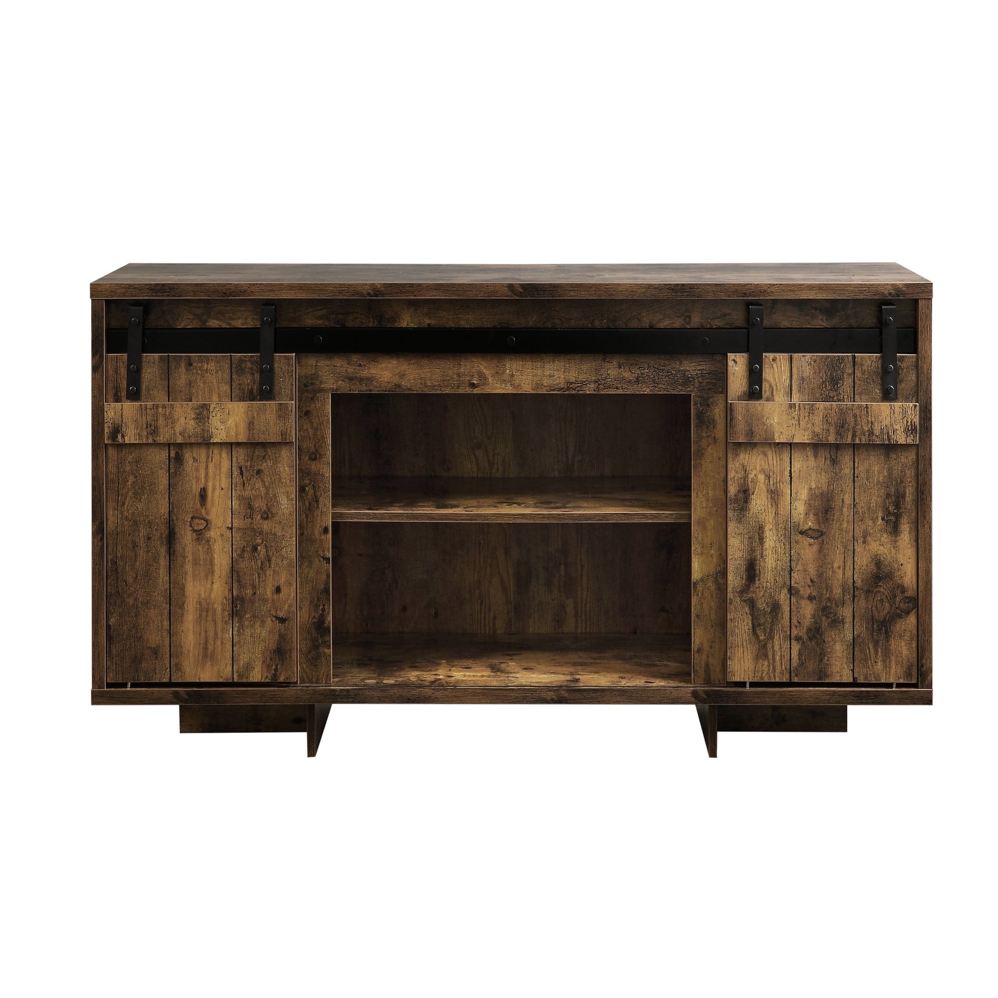 Newboti Furniture Rustic Oak TV Stand with 2 Barn Doors 27335 - Walmart.com