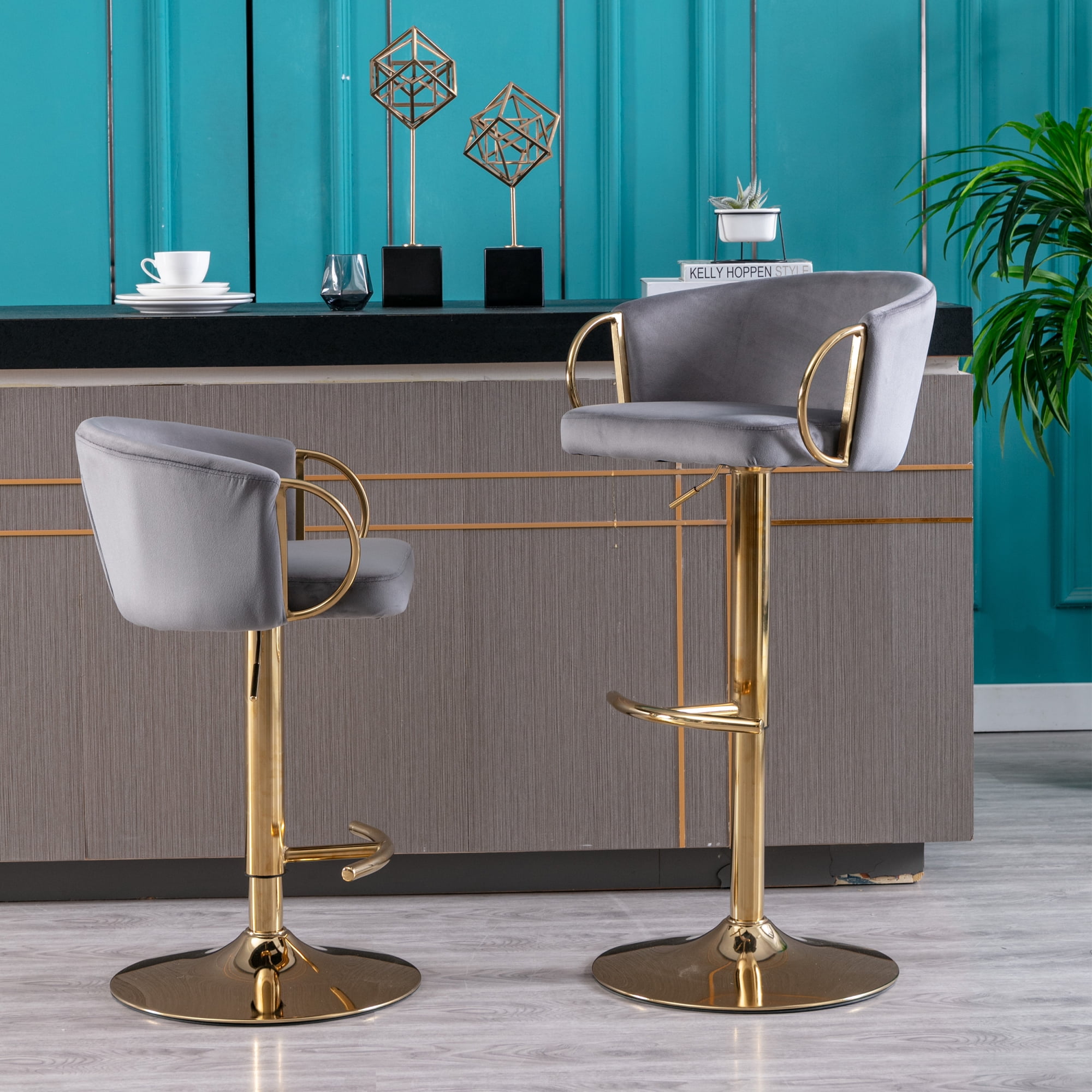 Newboti Furniture Set of 2 Bar Stools,with Chrome Footrest and Base ...
