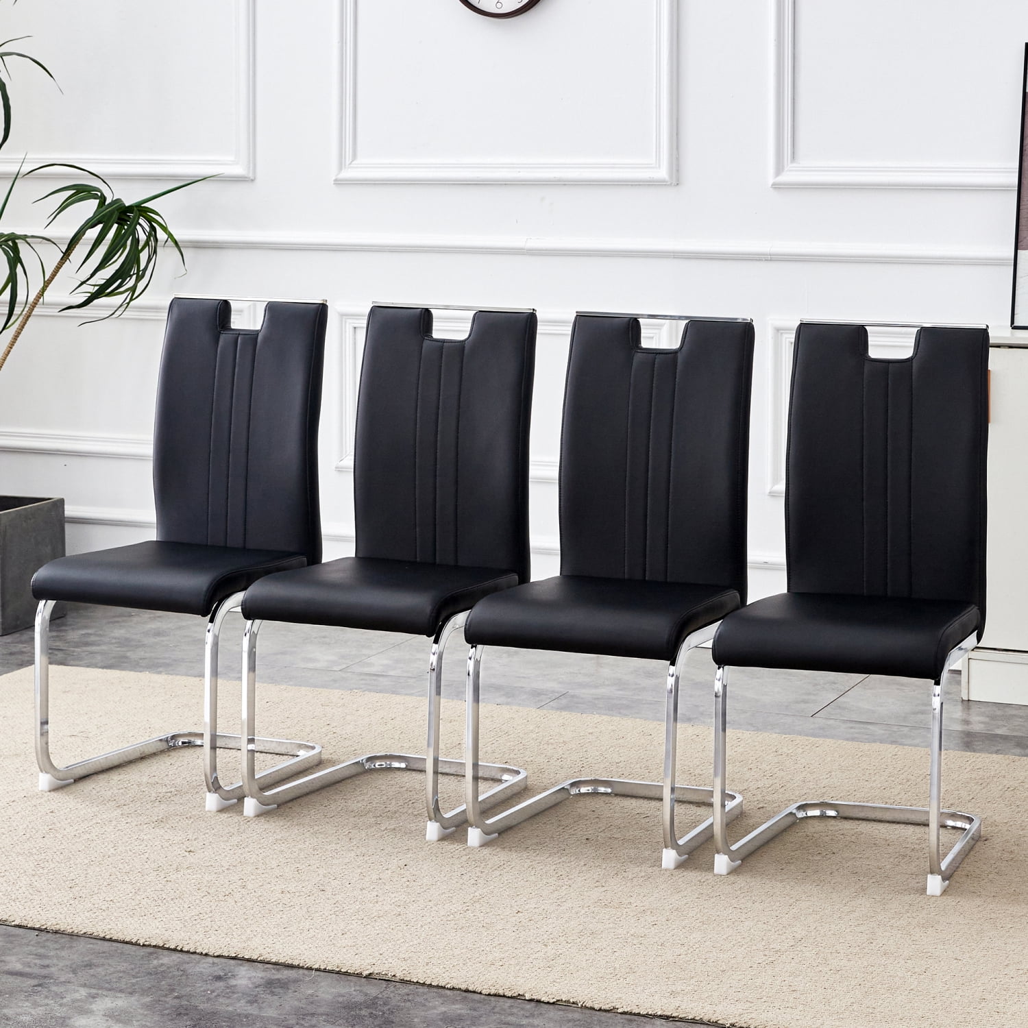 Newboti Furniture A Set Of Four Black Pu Material Bow-Shaped Chairs ...