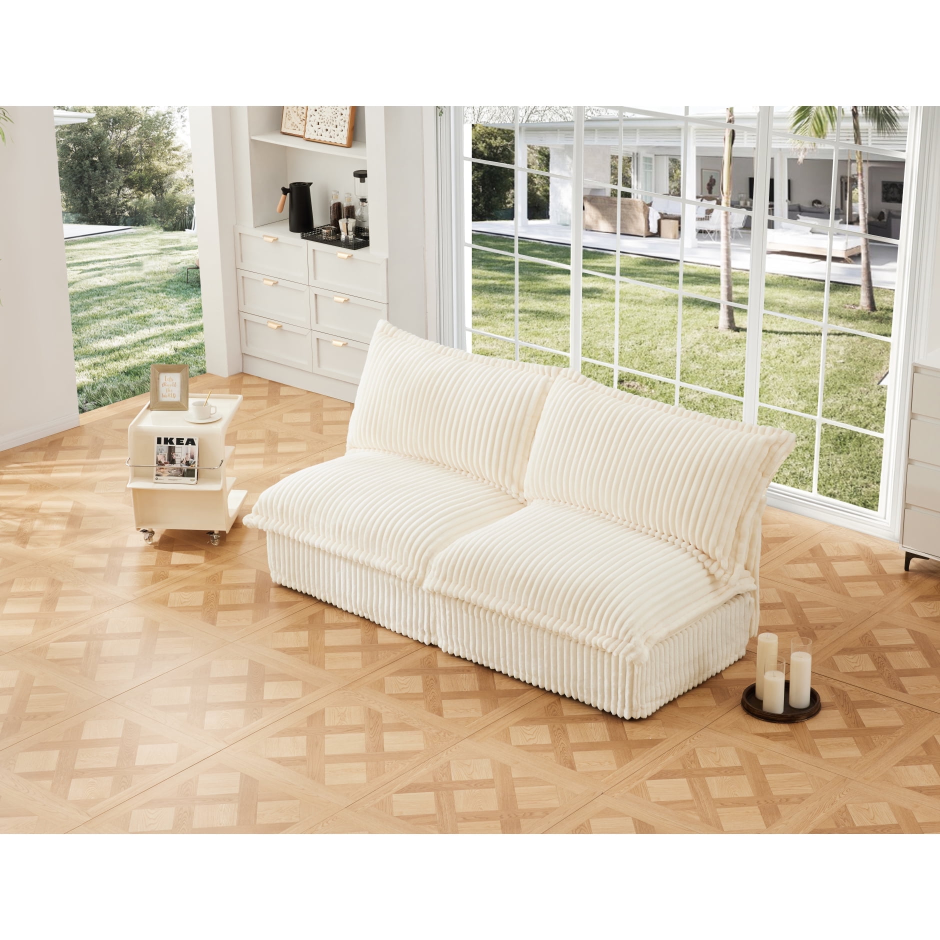 Newboti Furniture Slipcovered 2 Seater Armless Sofa, Free Combination Convertible Slipcovered ...