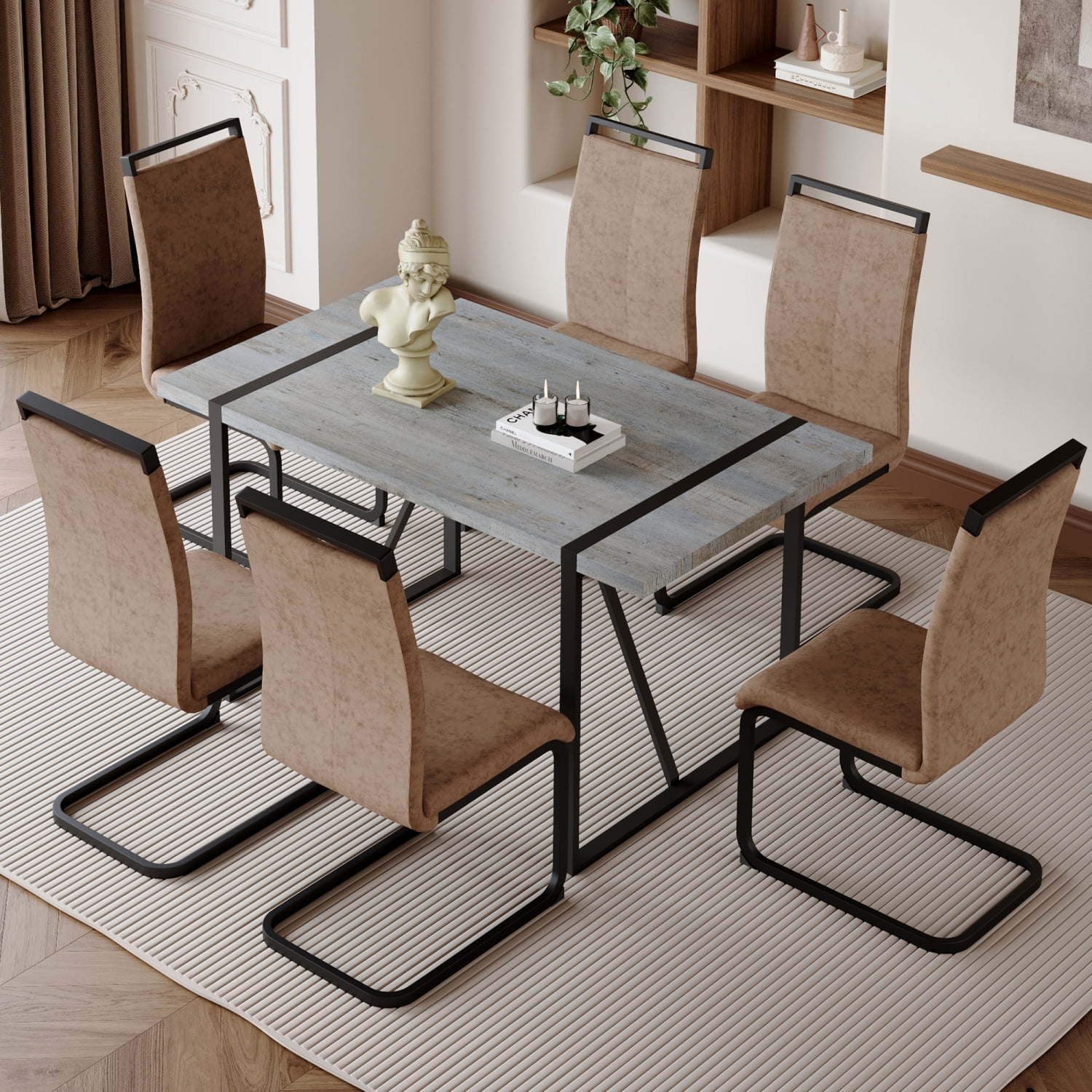 Newboti Furniture Table And Chair Set. Modern Minimalist Grey Marble ...