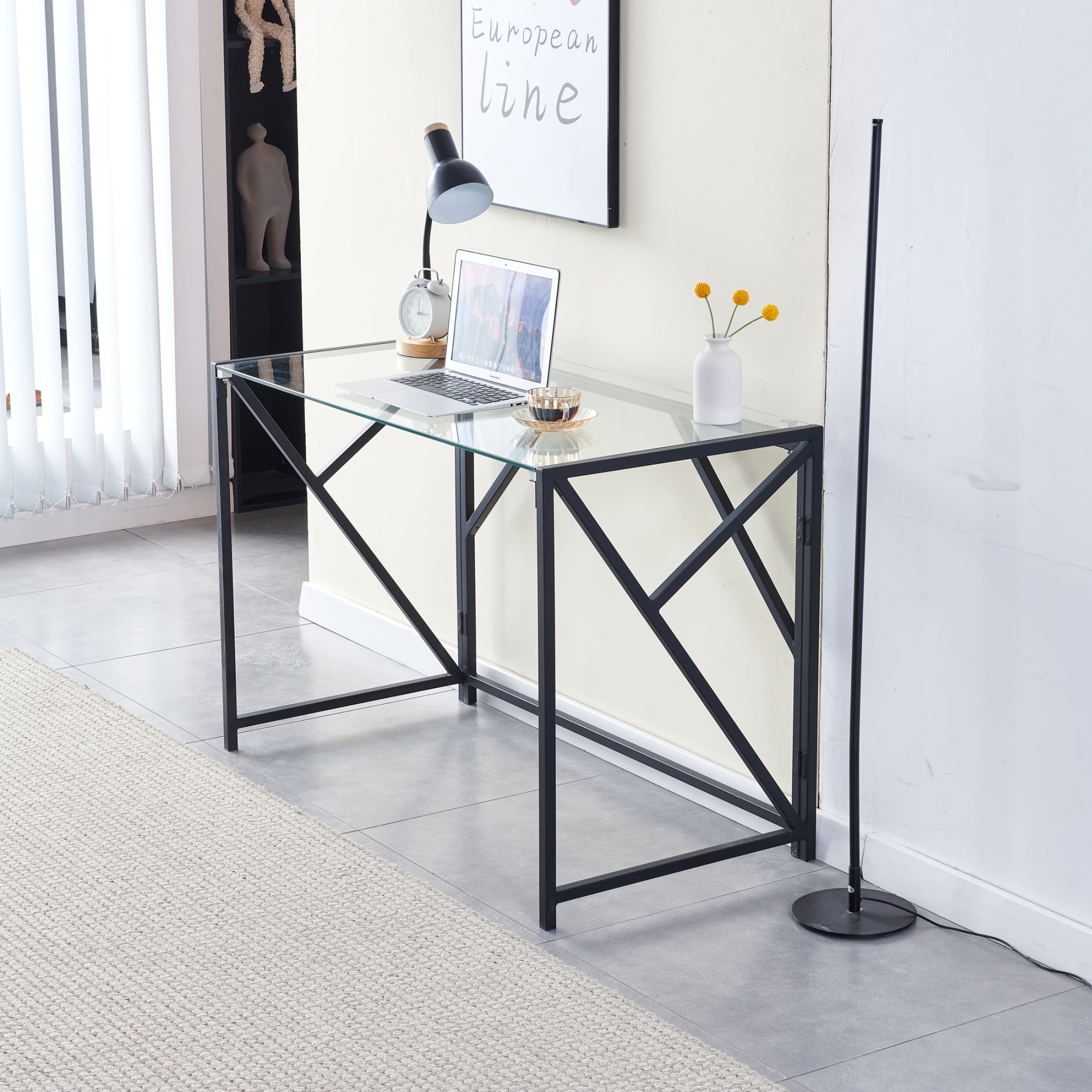 Newboti Furniture Tempered Clear Glass Computer Desk, Laptop Desk ...