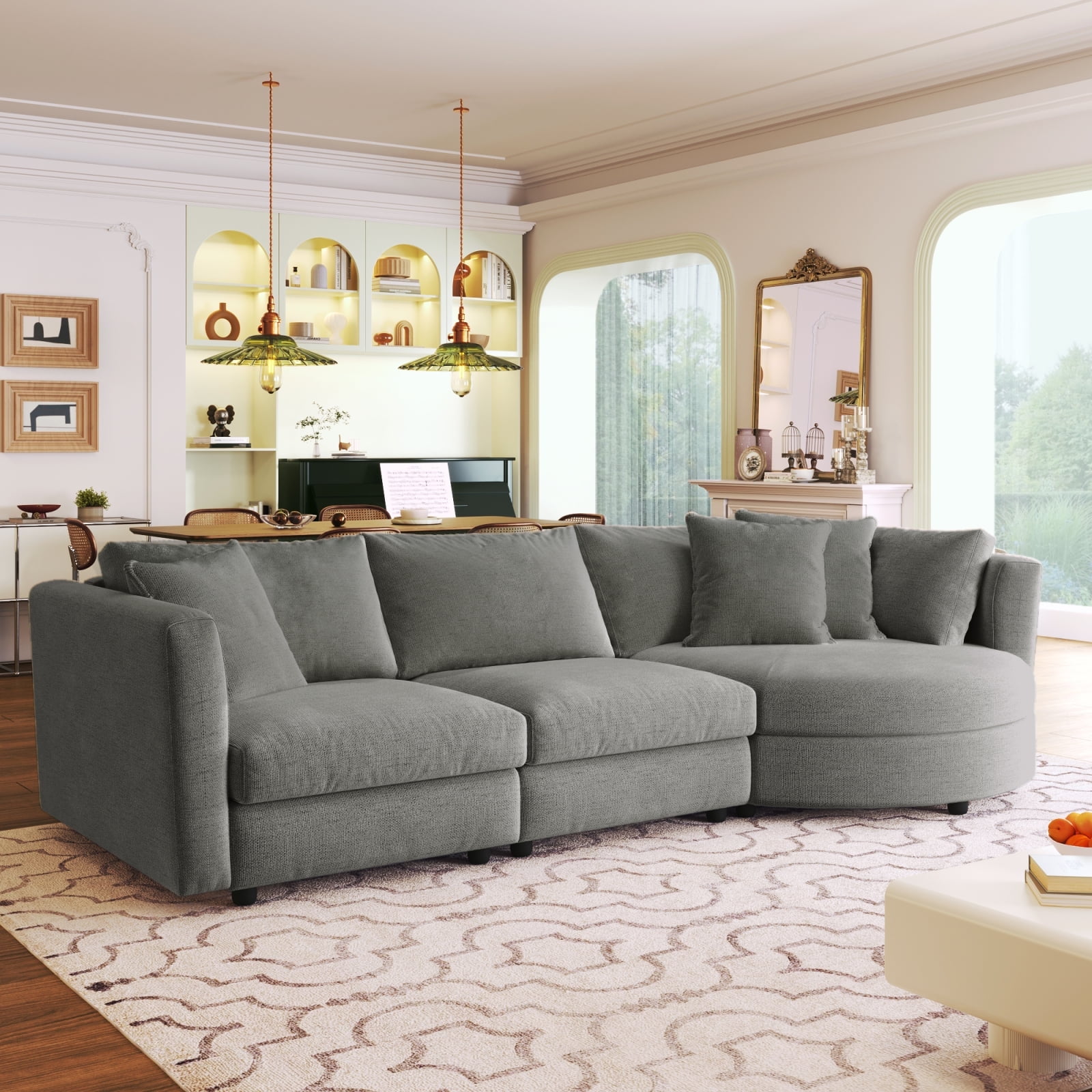 Newboti Furniture Three Indoor Cushioned Combination Sofas With Three Pillows And Curved Seat ...