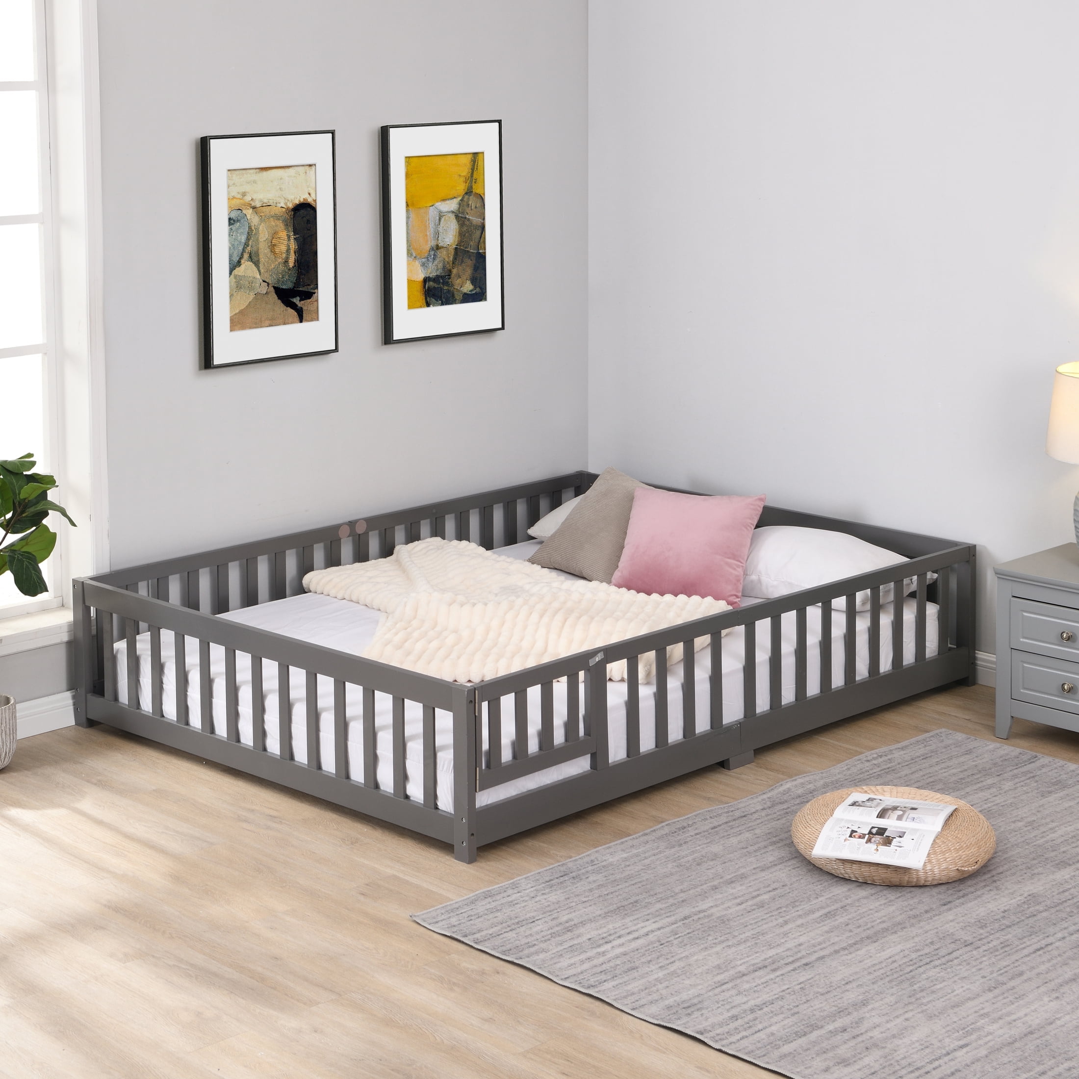 Newboti Furniture Twin Size Floor Bed with Door, Solid Wood Platform ...