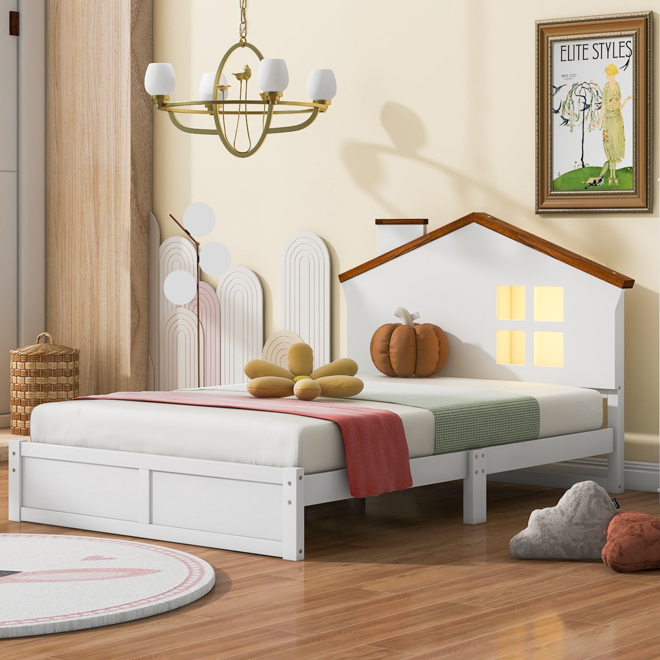 Newboti Furniture Twin Size Wood Platform Bed with House-shaped ...