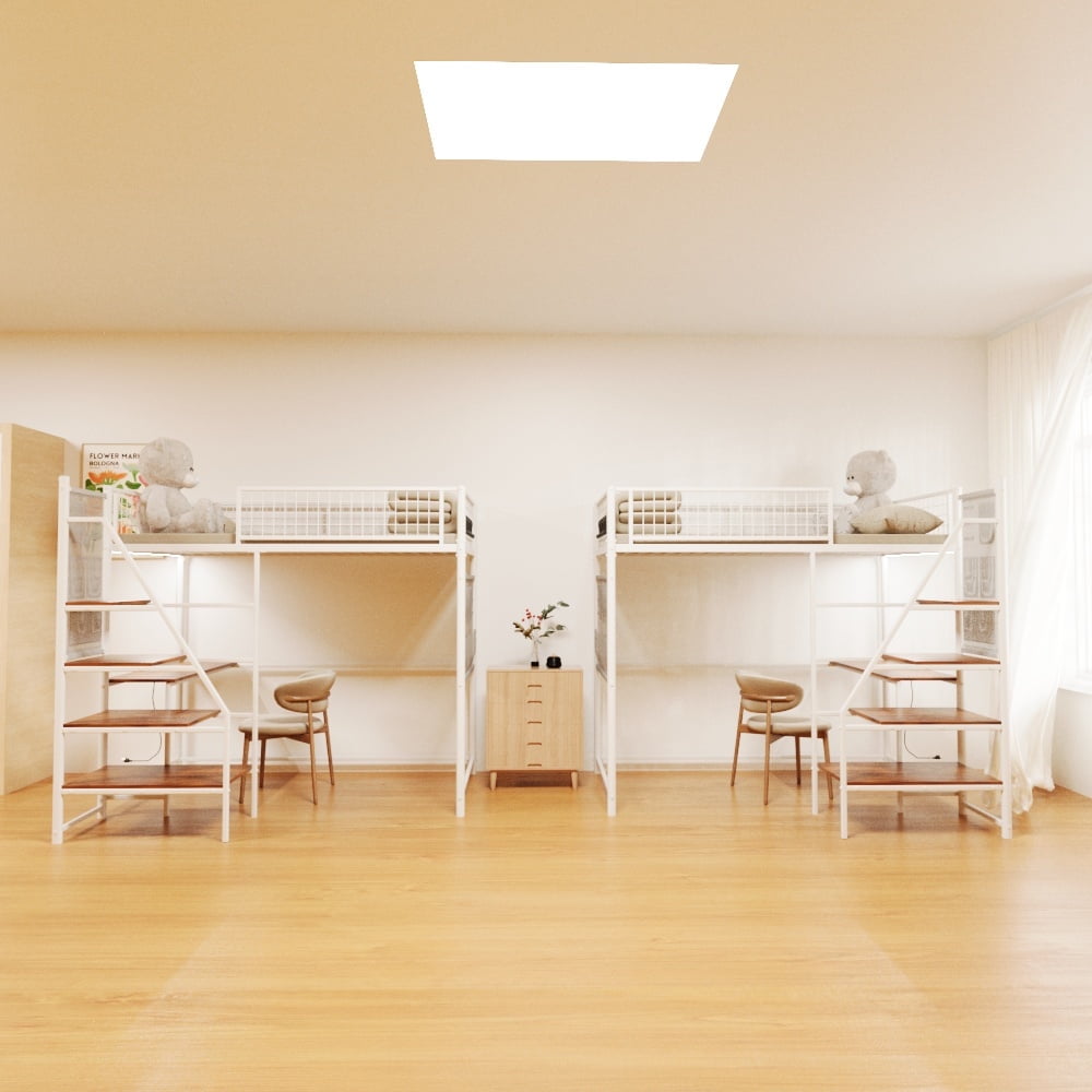 Newboti Furniture Twin Sized Loft Metal Bed With White For Bedroom And ...