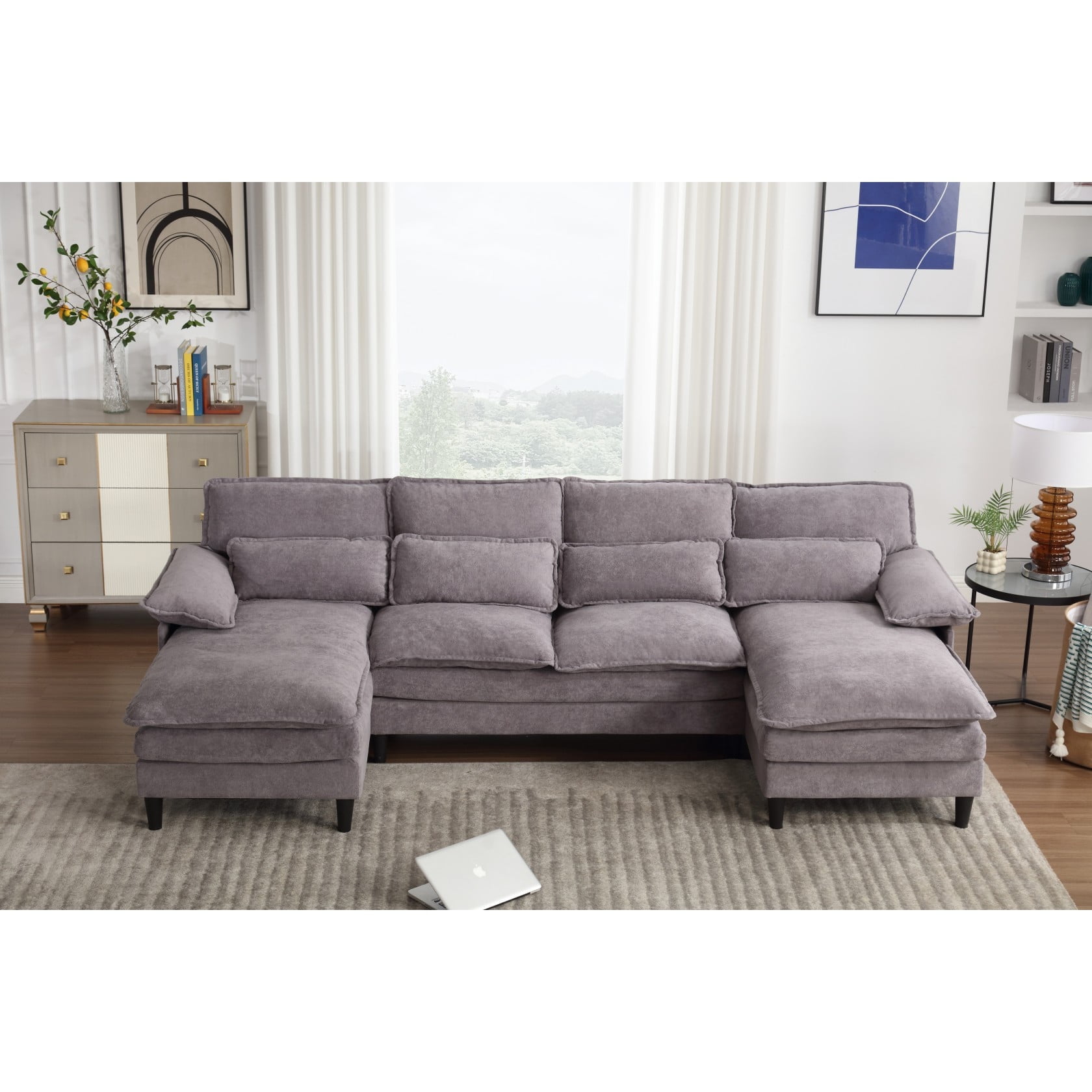 Newboti Furniture U Shaped Modular Sectional Sofa Couch, Corner Sofa With 4Pcs Waist Pillows ...