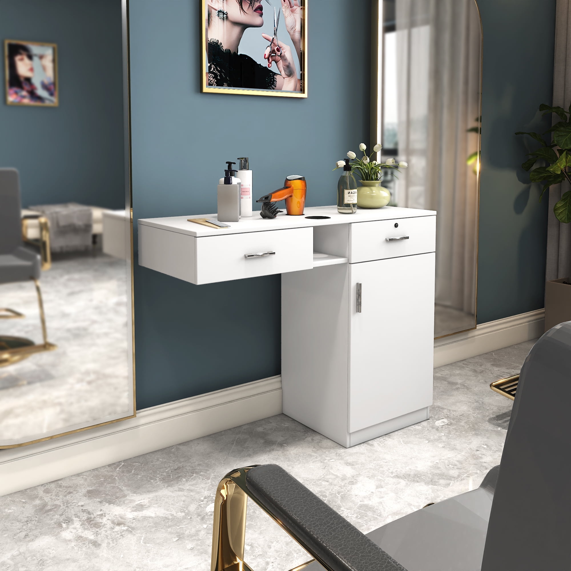 Newboti Furniture Wall Mount Barber Salon Station, Salon Storage Hair ...