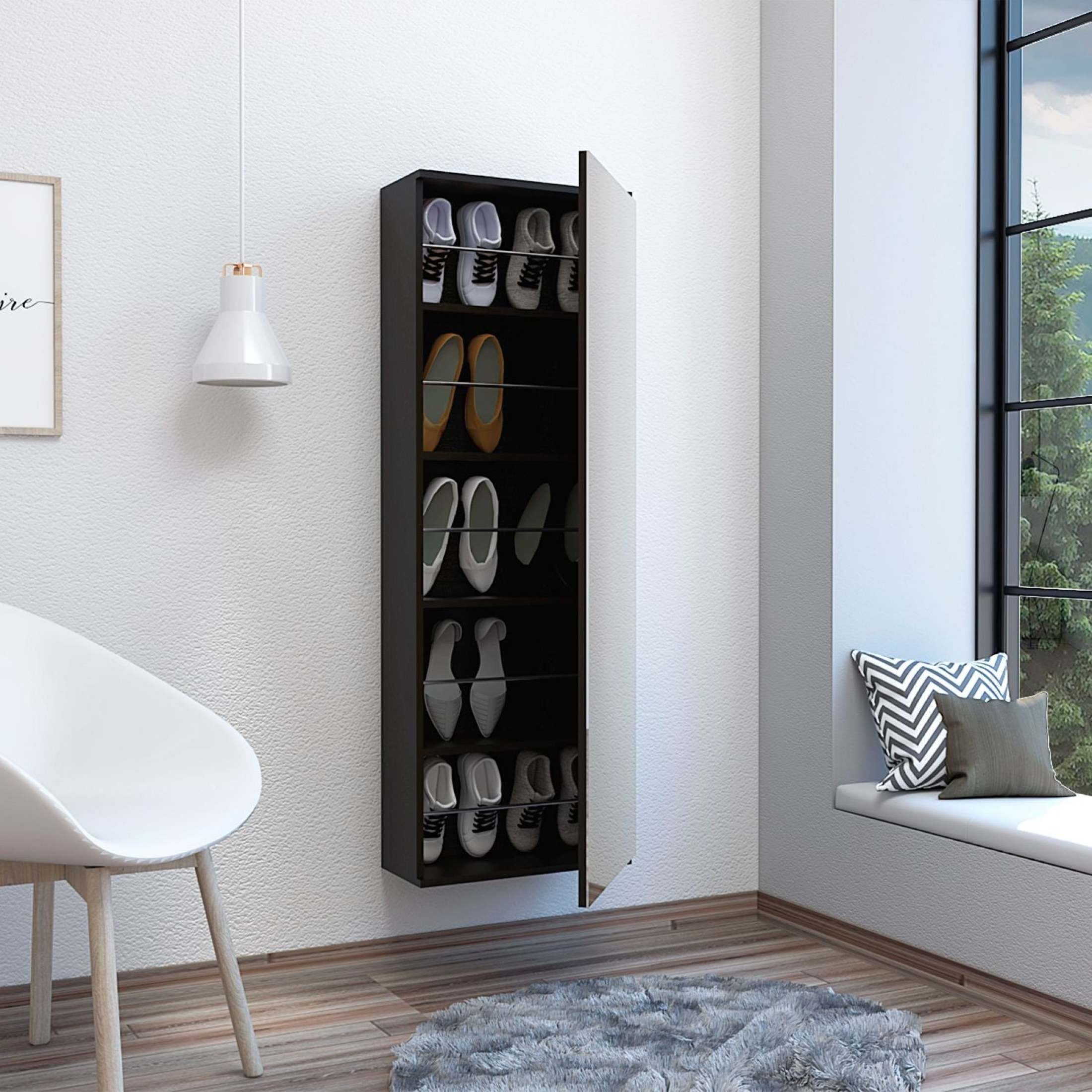Newboti Furniture Wall Shoe Rack 54" H, One Mirror, One Door, Five ...