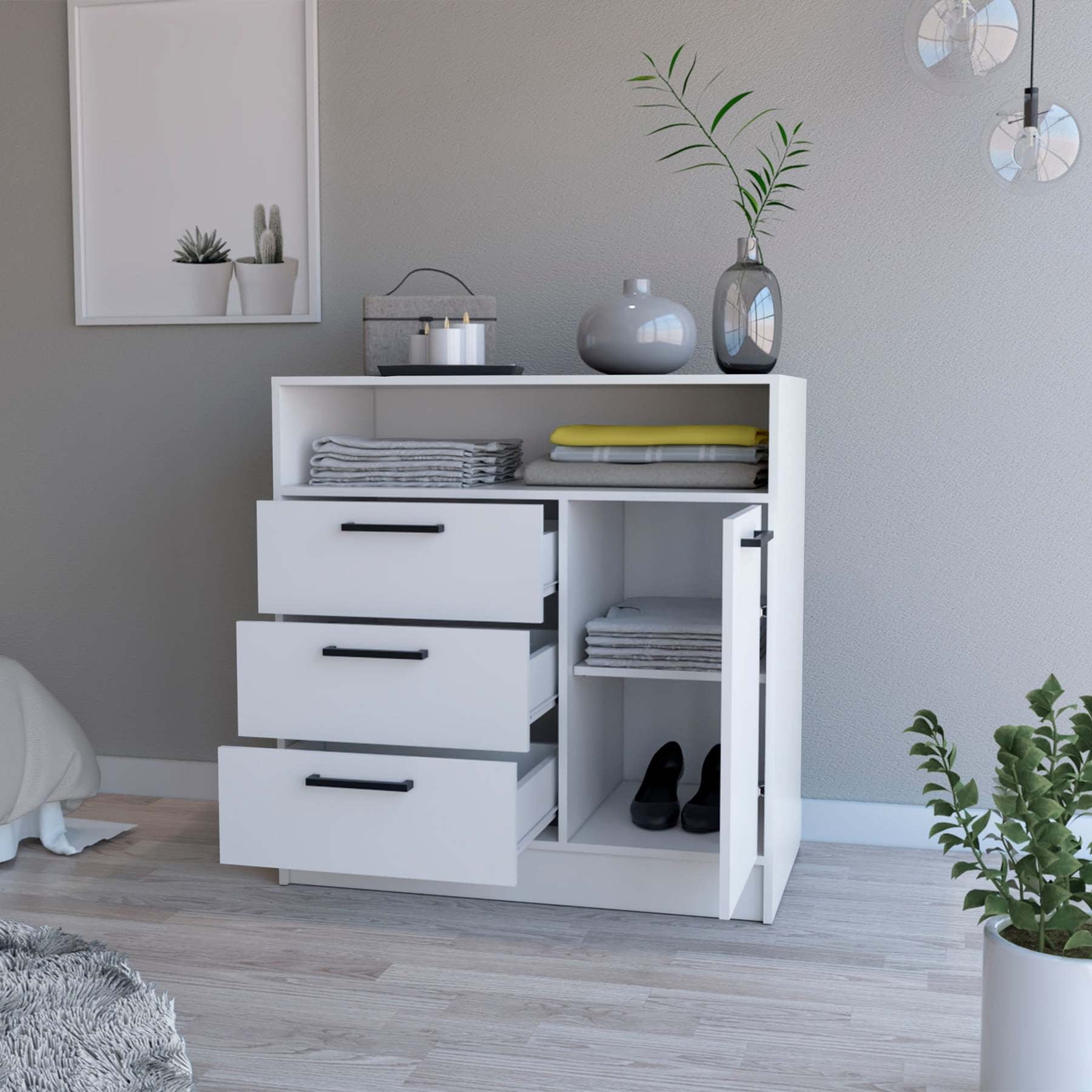 Newboti Furniture White Open Storage Shelf 3 Drawer Dresser 29131 ...