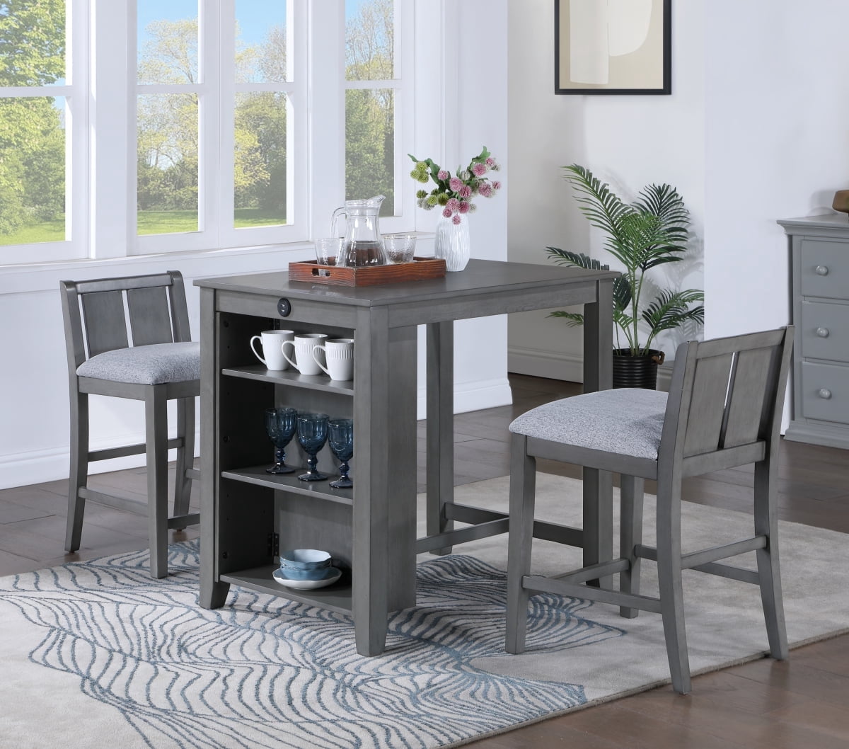 Newboti Graham 36" 3-Piece Gray Finish Small Space Counter Height ...