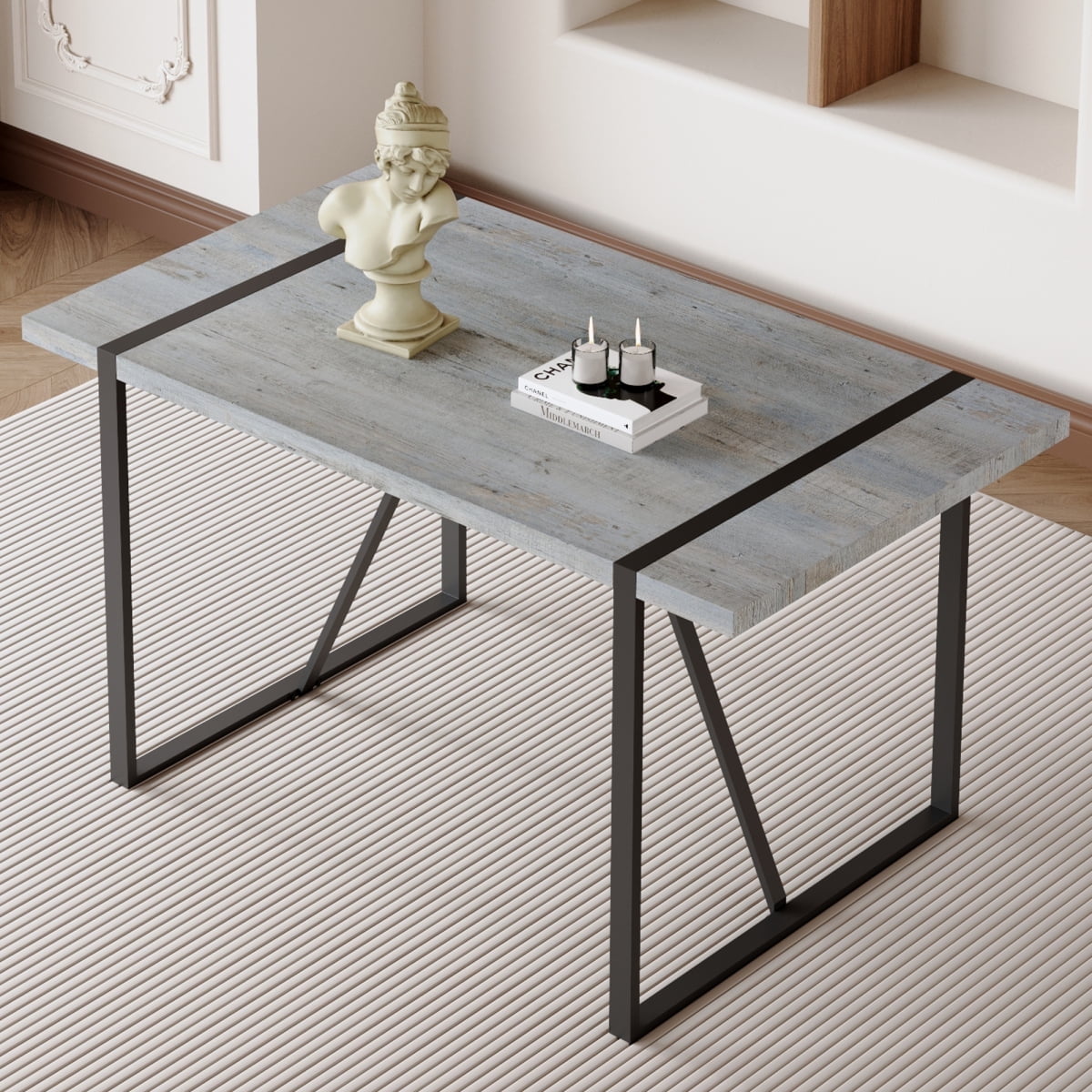 Newboti Industrial Rectangular MDF Light Grey Patterned Dining Table ...