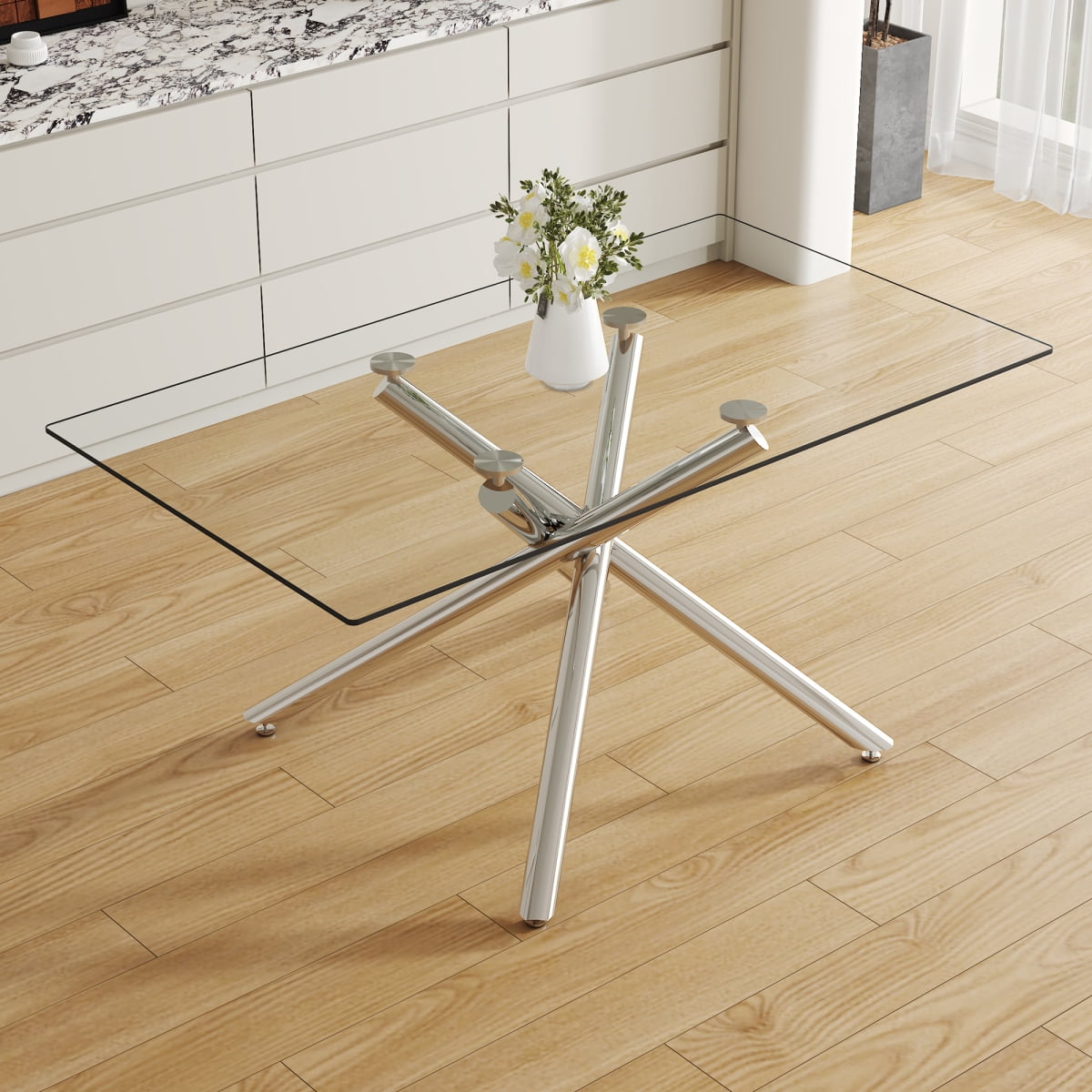 Newboti Large Modern Minimalist Rectangular Glass Dining Table for 6-8 ...