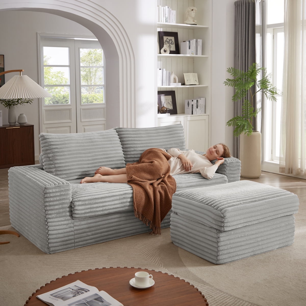 Newboti Luxurious Sectional Sofa,Corduroy L-Shaped Couch with Movable ...