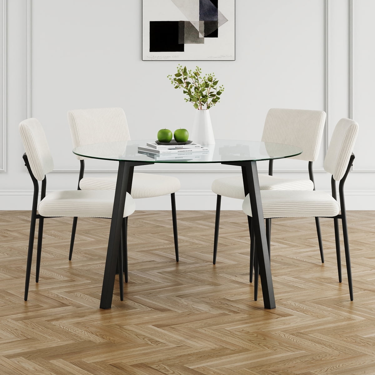 Newboti Modern Simple Table With A Glass Round Table And Four Chairs ...