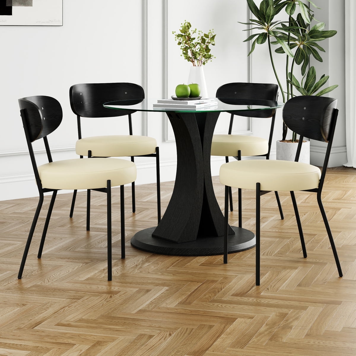 Newboti Modern Simple Table With A Glass Round Table And Four Chairs ...