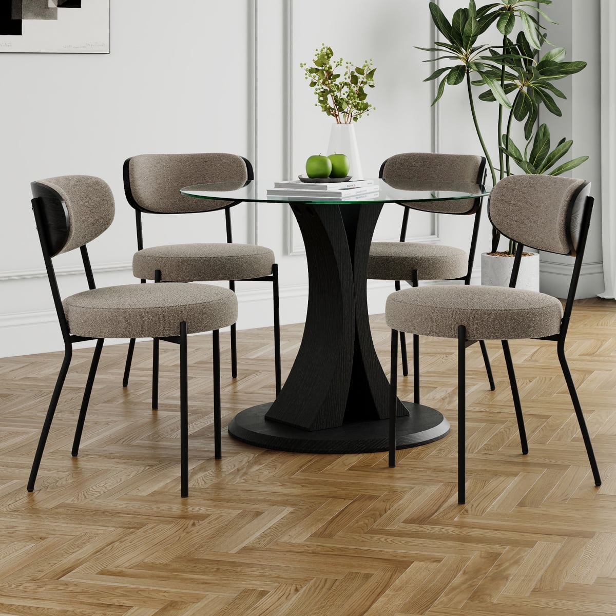 Newboti Modern Simple Table With A Glass Round Table And Four Chairs ...
