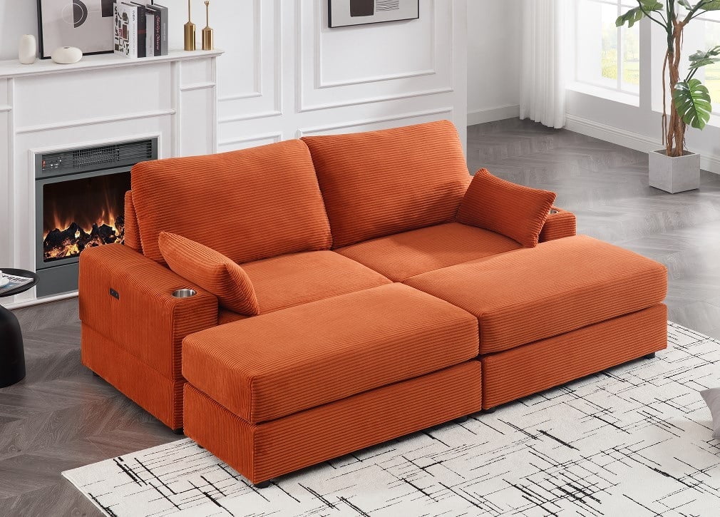 Newboti Orange Modern Luxury Twins Sofa Couch for Living Room Quality ...